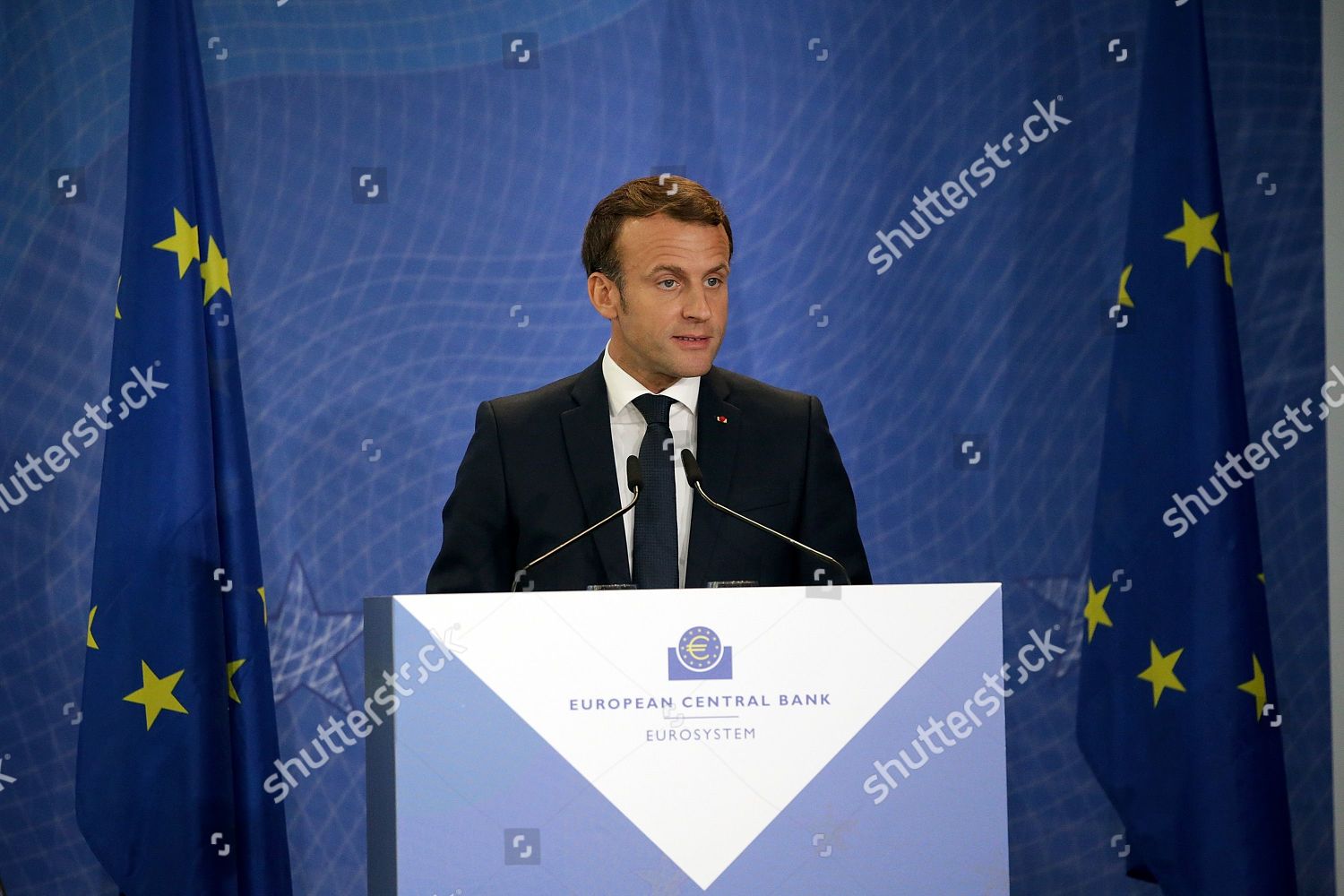 French President Emmanuel Macron Speech Handover Editorial Stock Photo ...