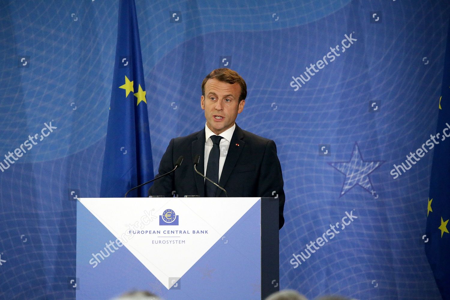 French President Emmanuel Macron Speech Handover Editorial Stock Photo ...