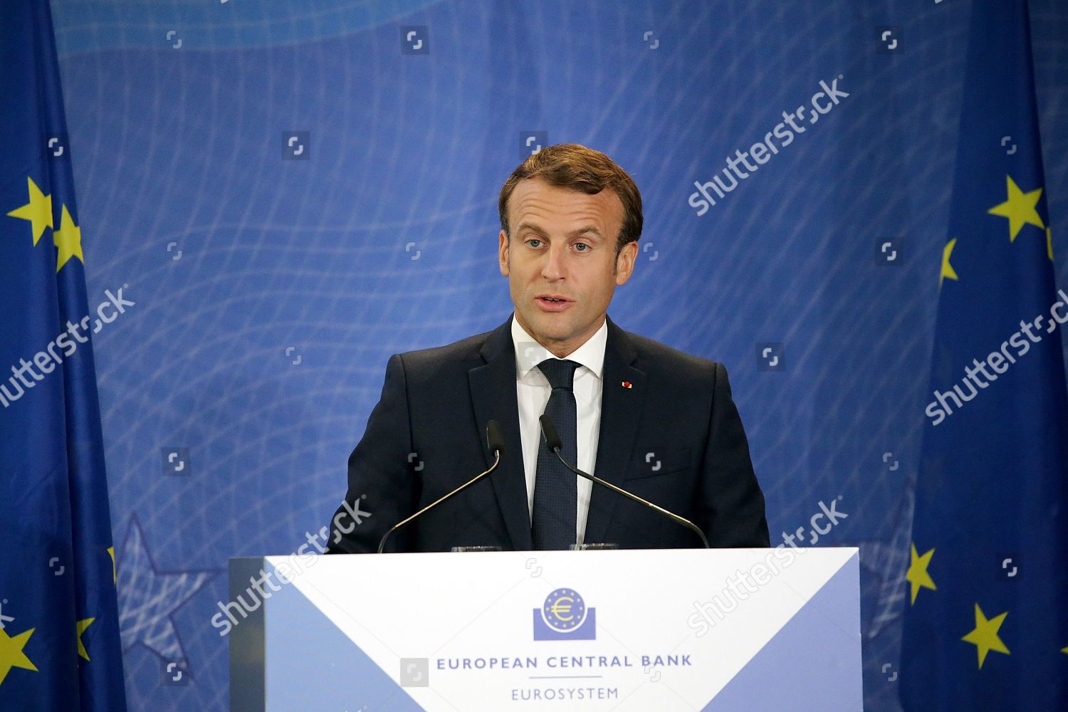 French President Emmanuel Macron Speech Handover Editorial Stock Photo ...