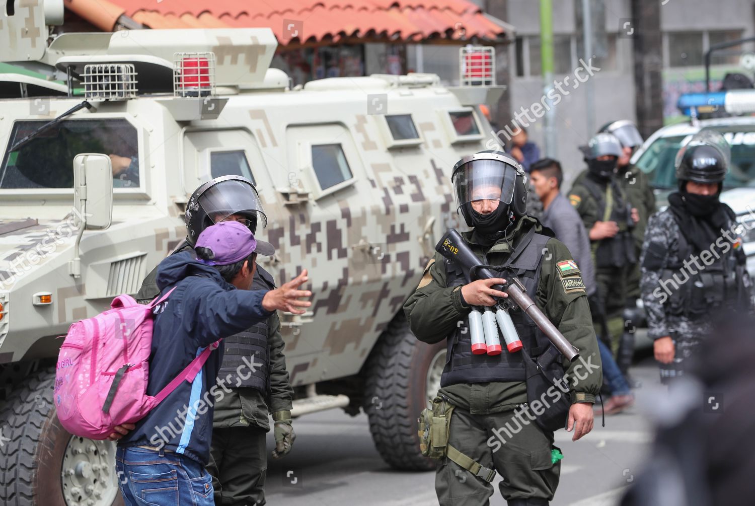 Bolivian Military Police Patrol Near Plaza Editorial Stock Photo ...