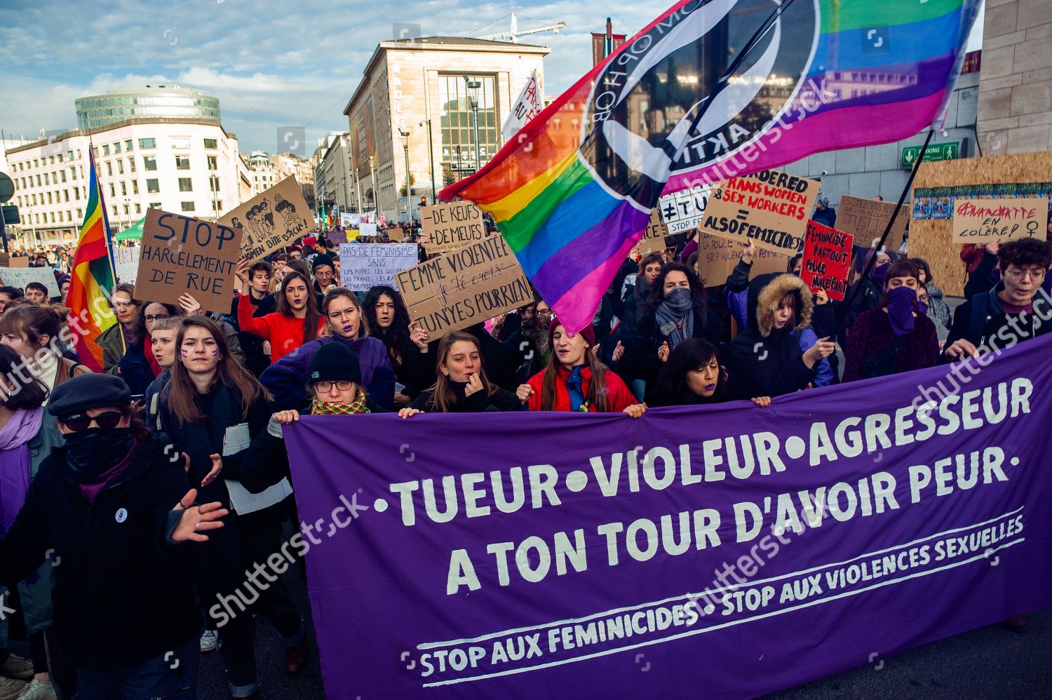 Antifa Group Hold Banner During Demonstration Editorial Stock Photo ...