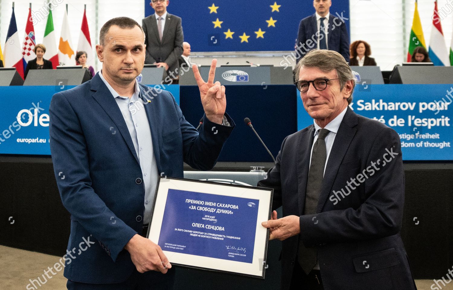 Ukrainian Filmmaker Oleg Sentsov Flashes Victory Editorial Stock Photo ...