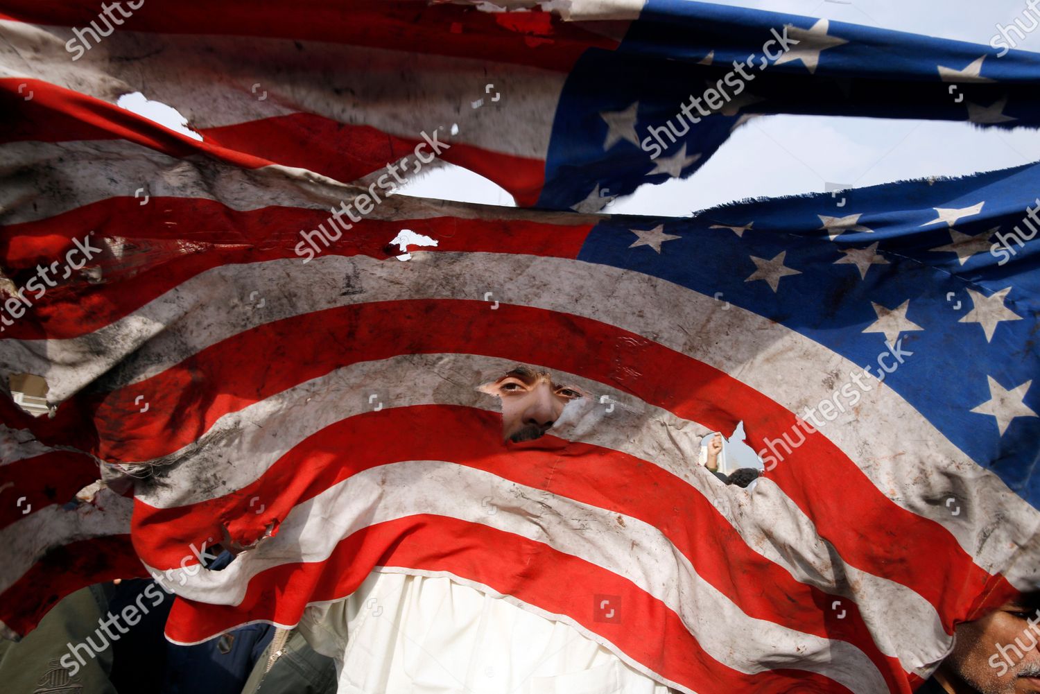 Us Flag Defaced During Antius Demonstration Editorial Stock Photo ...