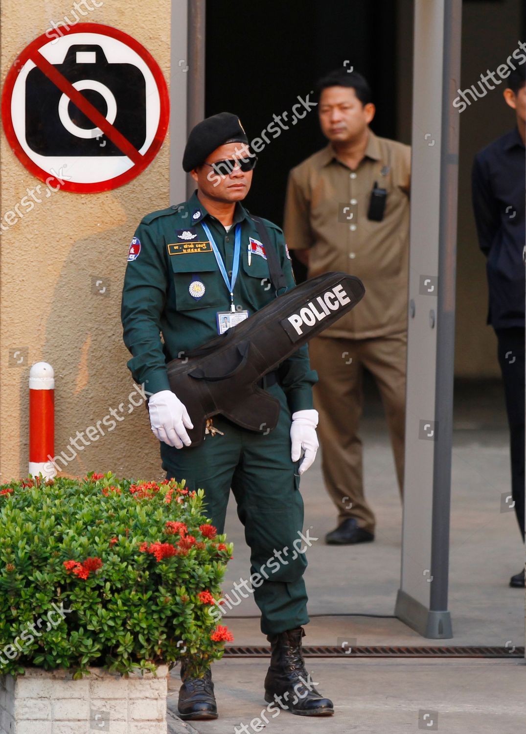 Cambodian Police Officers Stand Guard Municipal Editorial Stock Photo ...