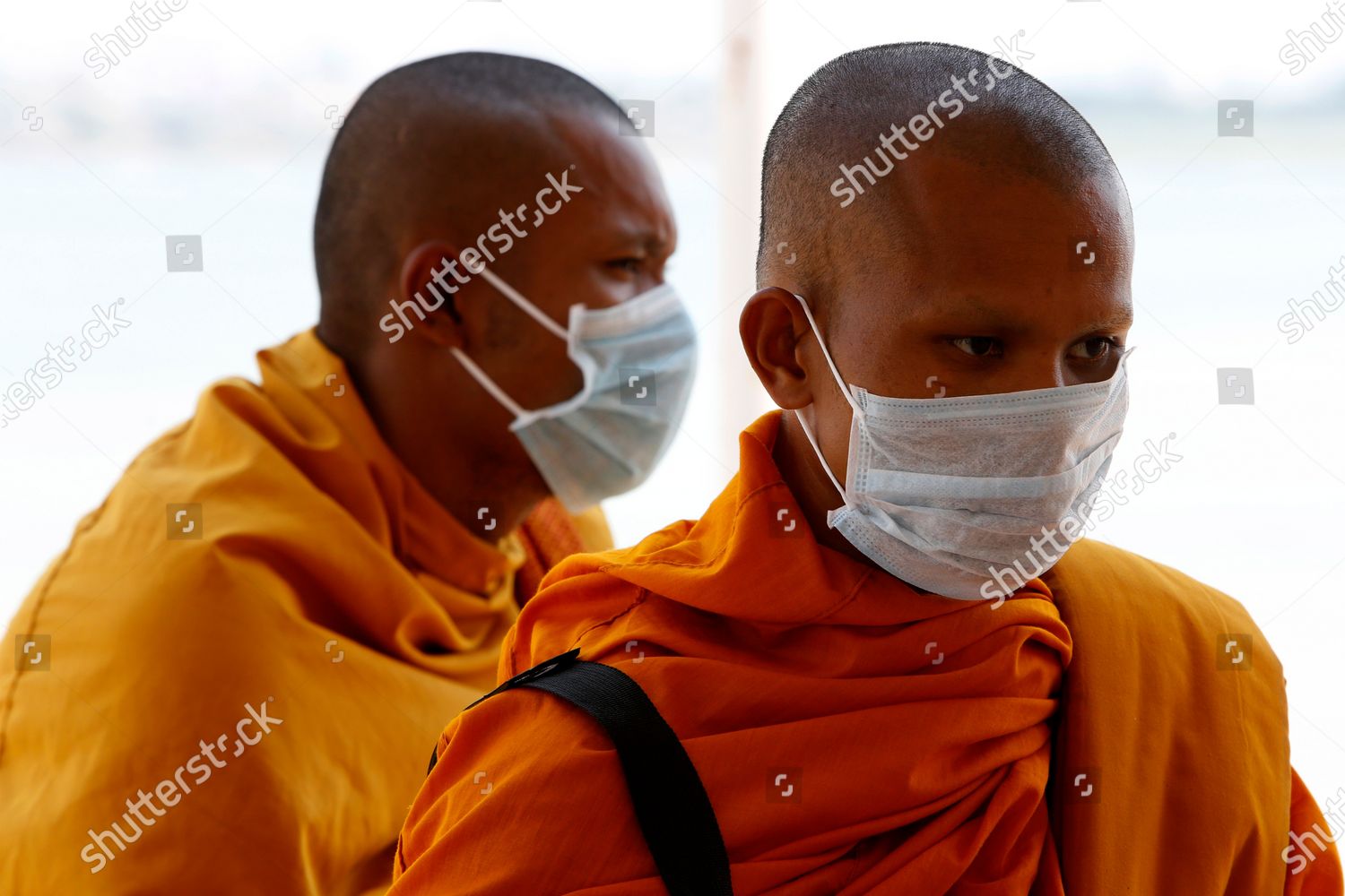 Cambodian Buddhist Monks Wear Masks Front Editorial Stock Photo - Stock ...