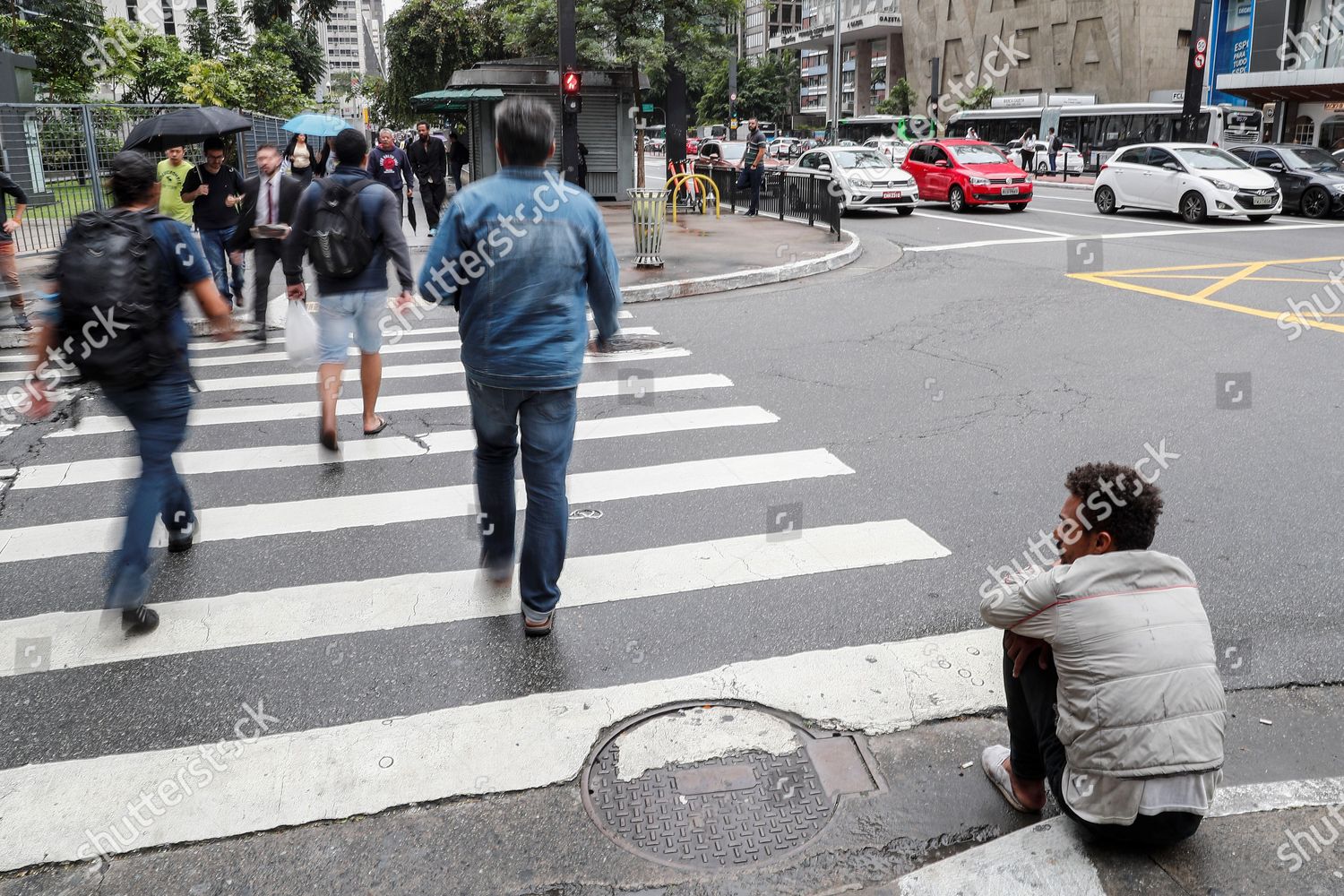 Homeless Man Sits On Sidewalk Paulista Editorial Stock Photo - Stock ...