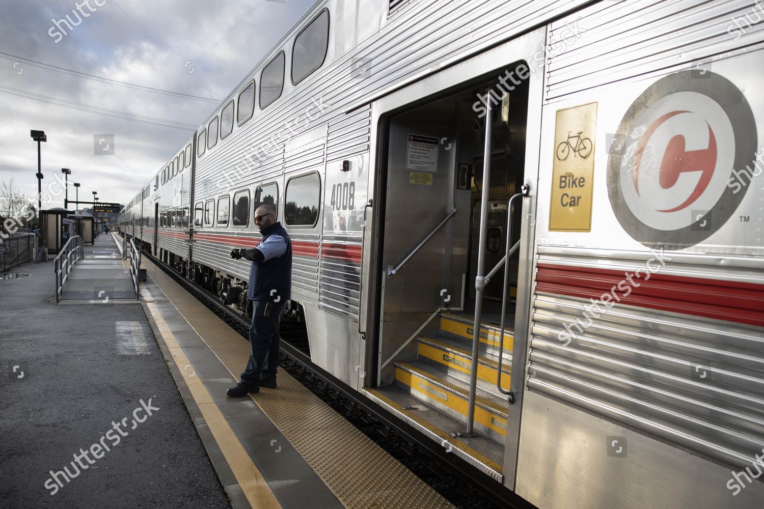 Caltrain Conductor Check Time Empty Station Editorial Stock Photo ...