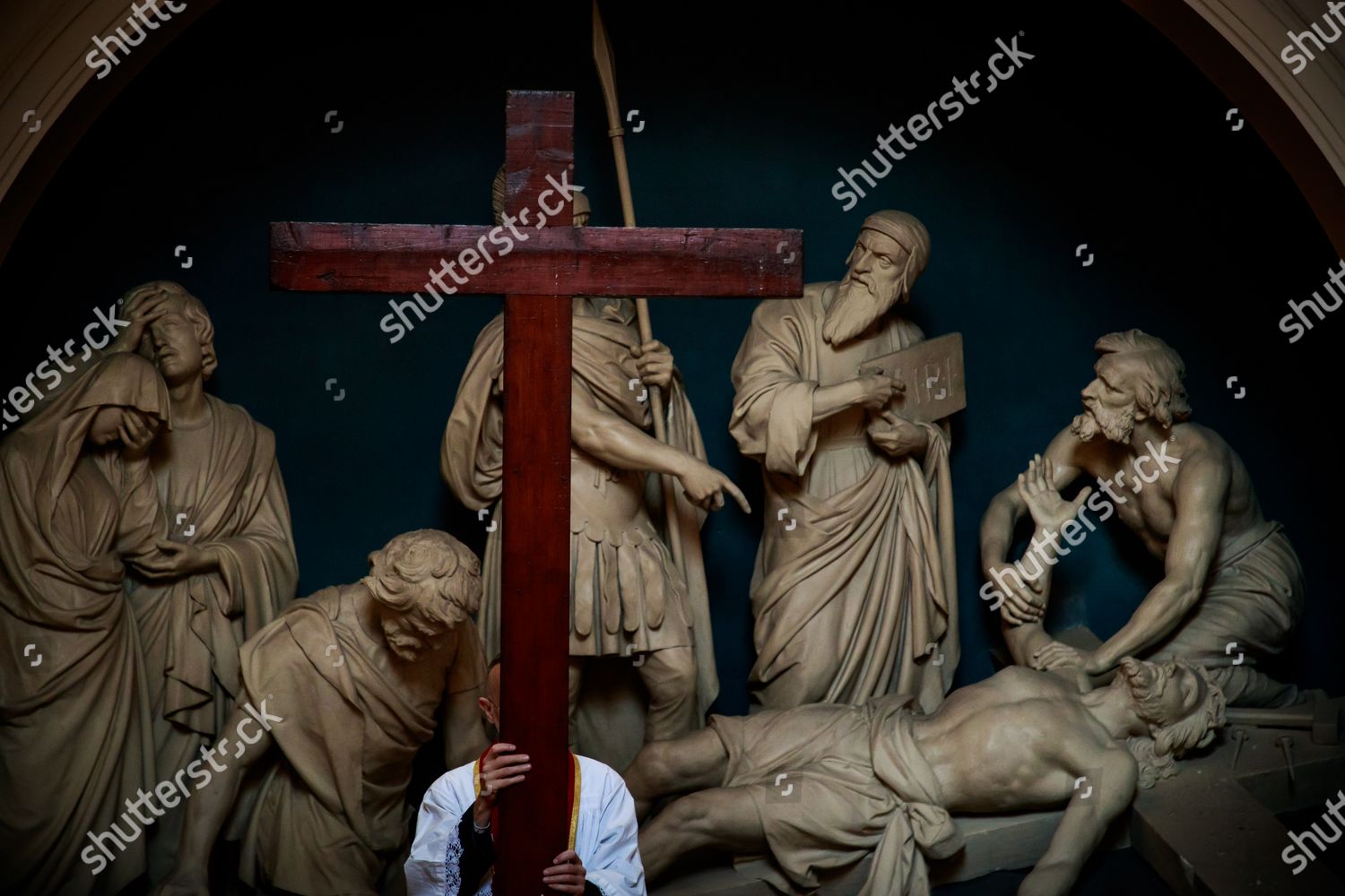 Priest Carries Cross During Procession Station Editorial Stock Photo ...