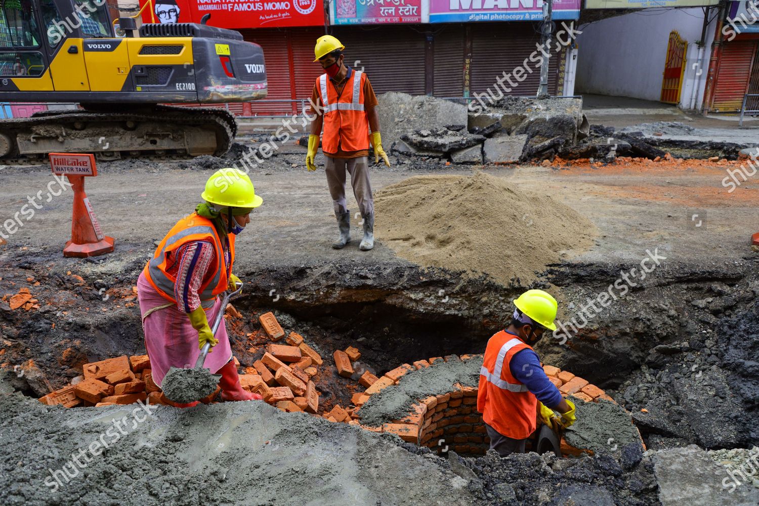 Nepalese Workers Working Drainage Construction Site Editorial Stock ...