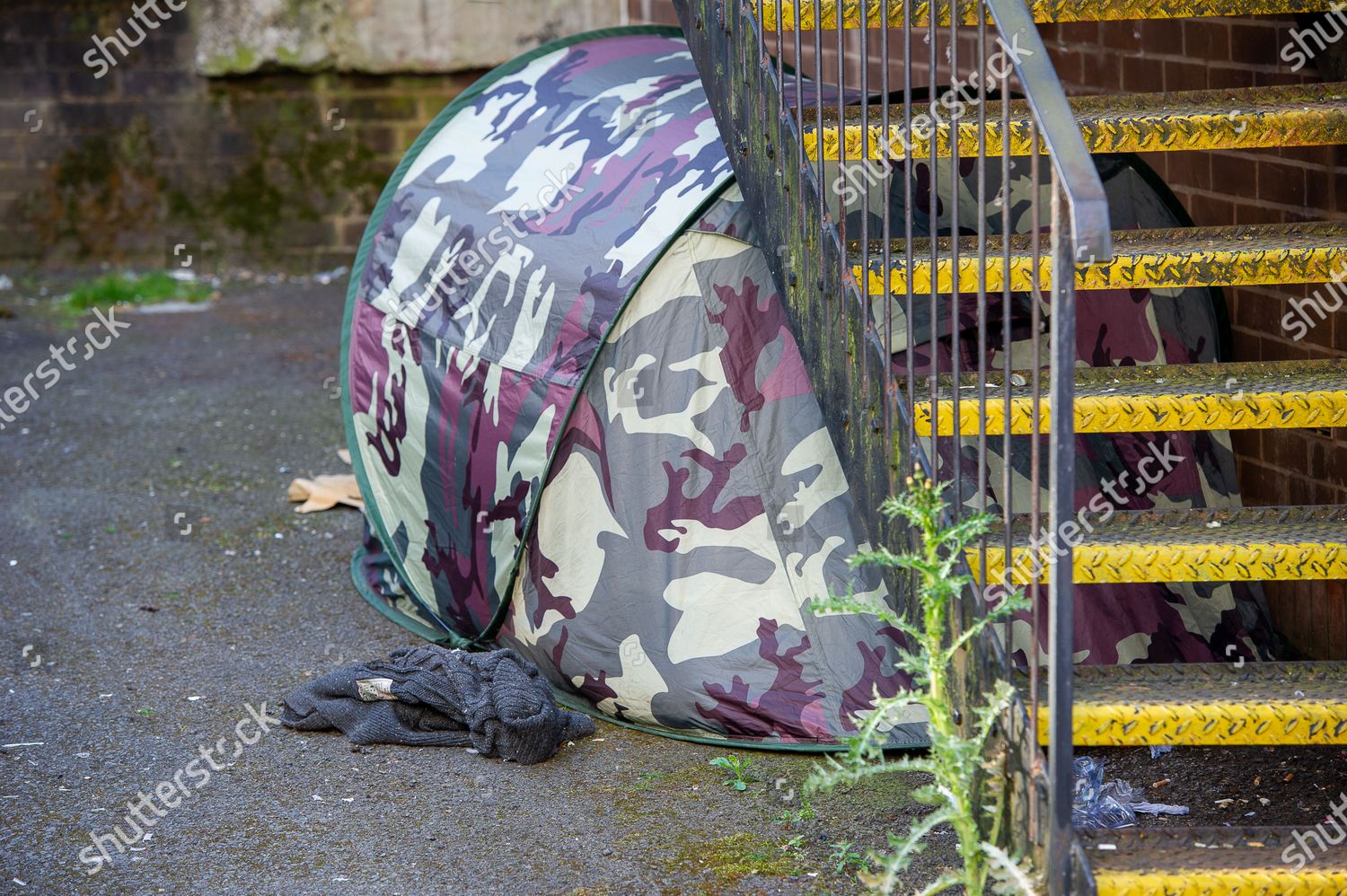 Homeless Person Camps Out Under Staircase Editorial Stock Photo - Stock ...