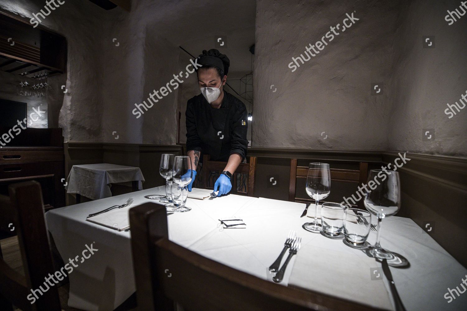 Waiter Sets Table Restaurant During Second Editorial Stock Photo ...