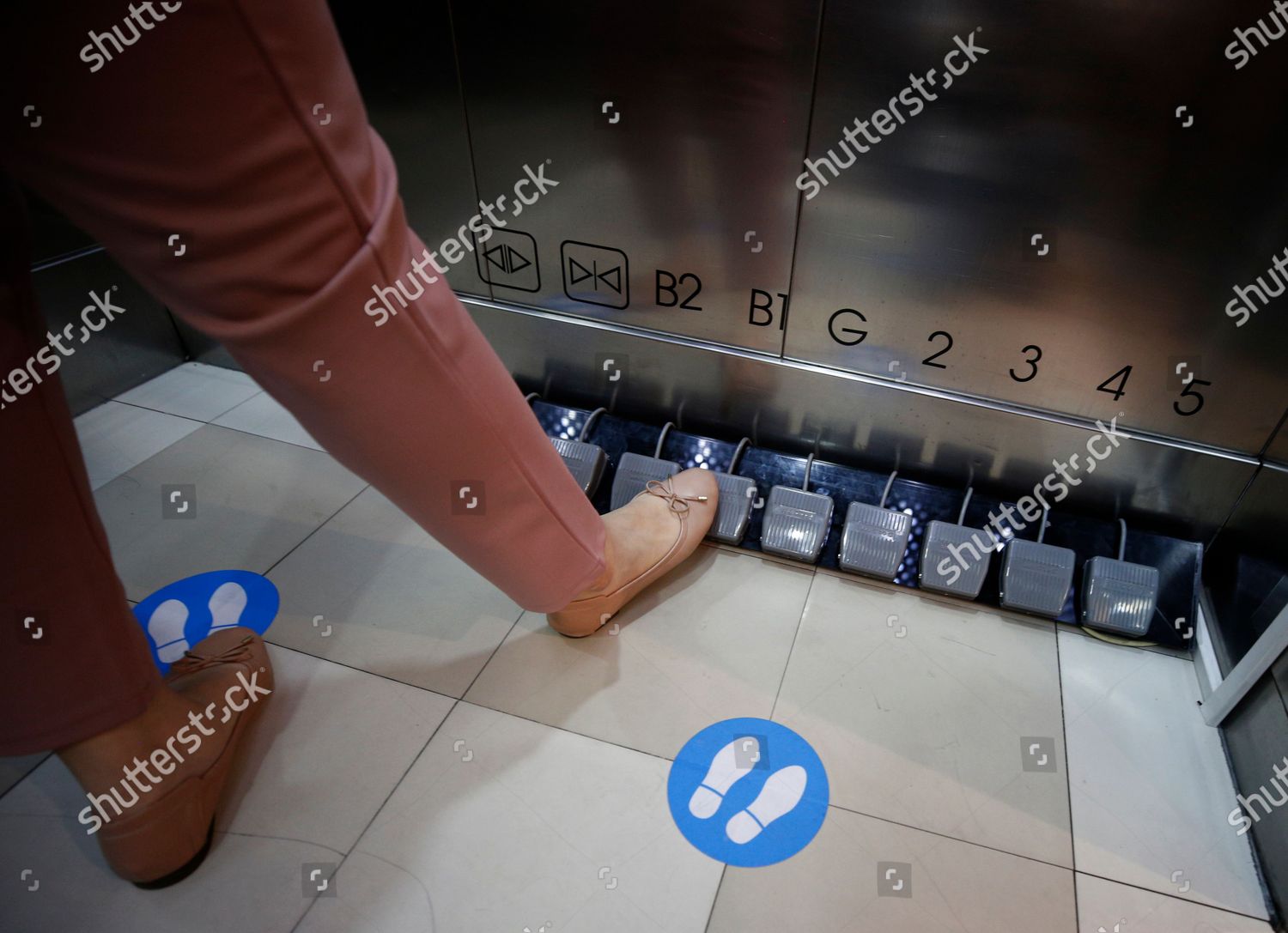 Shopper Pushes Pedals Footoperated Elevator Seacon Editorial Stock ...