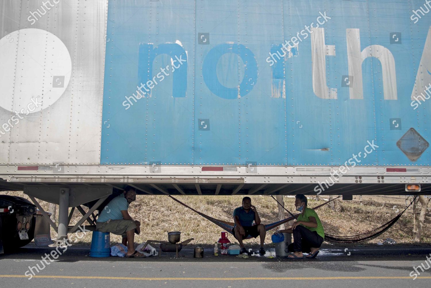Truck Drivers Rest Under Container Near Editorial Stock Photo - Stock ...