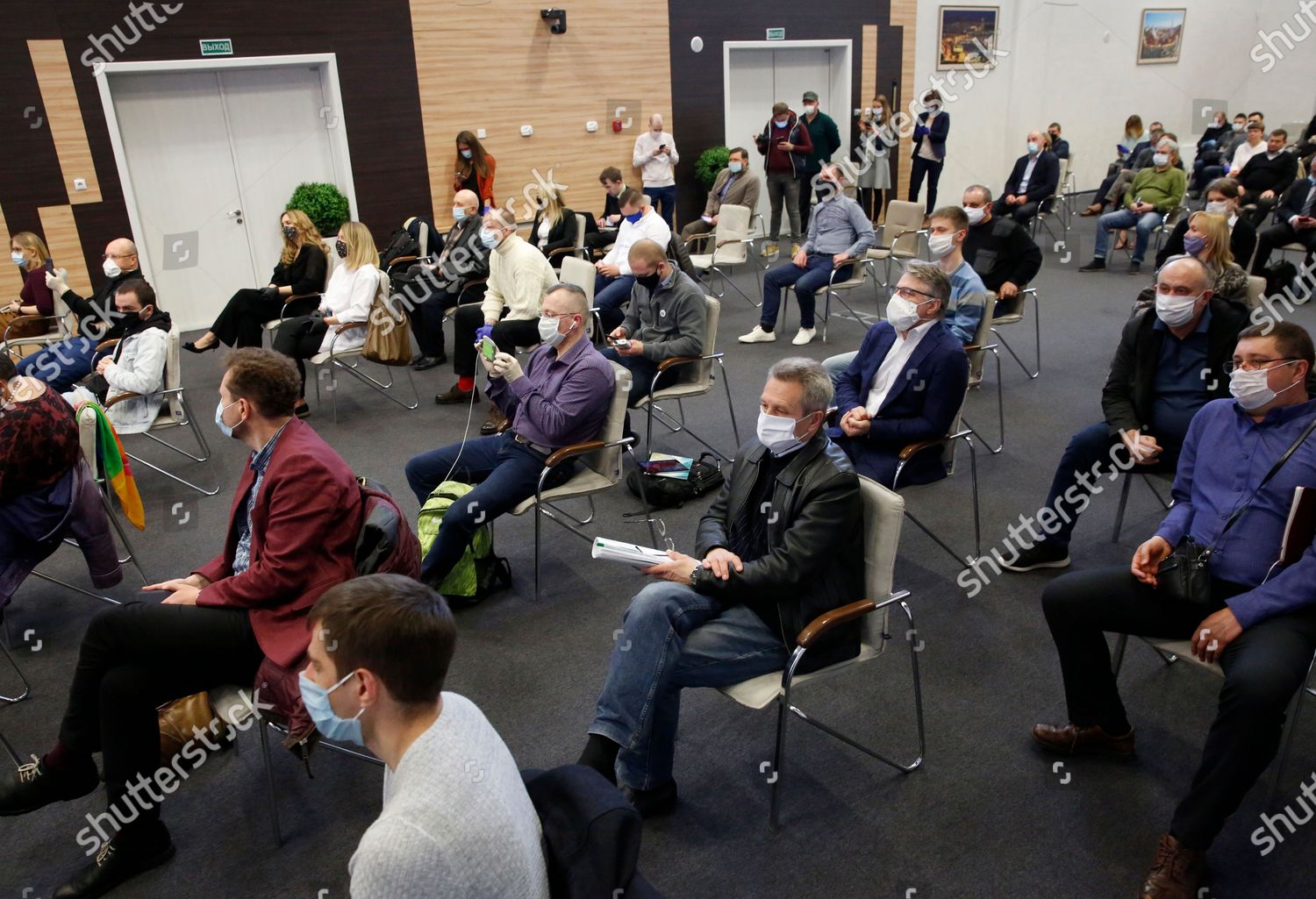 Reporters Wear Face Masks Seated While Editorial Stock Photo - Stock ...