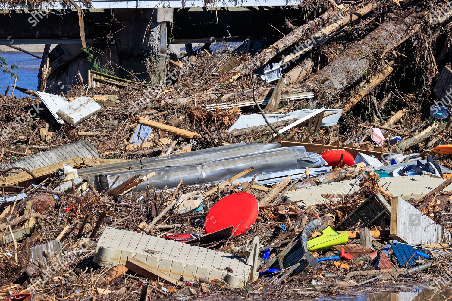 Overturned Pontoon Boat Lies Among Debris Editorial Stock Photo - Stock ...