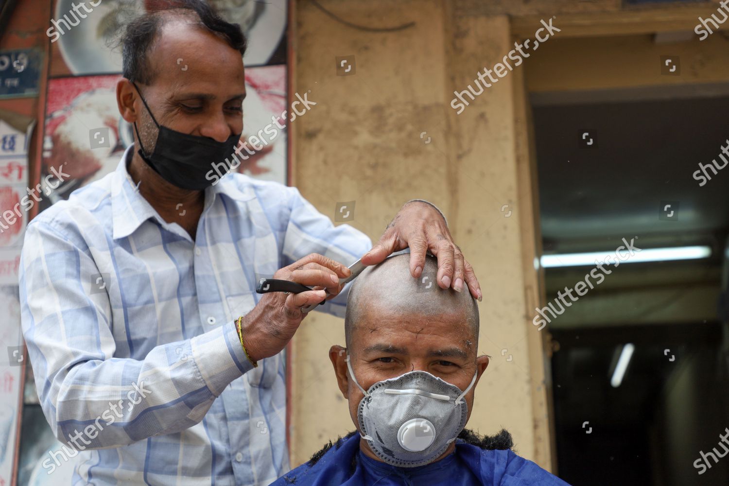 Barber Wearing Face Mask Cuts Hair Editorial Stock Photo - Stock Image ...