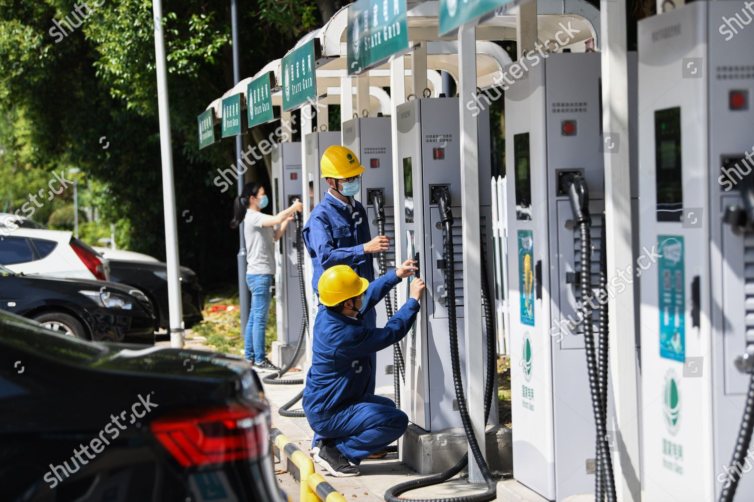 Staff Members Maintain Charging Piles Electric Editorial Stock Photo ...