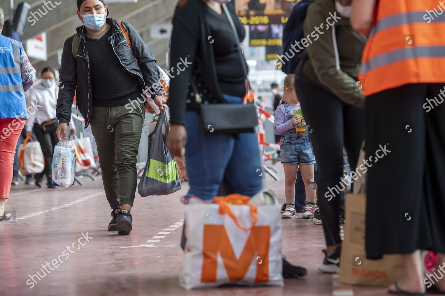 People Queue Receive Bags Free Food Editorial Stock Photo - Stock Image ...