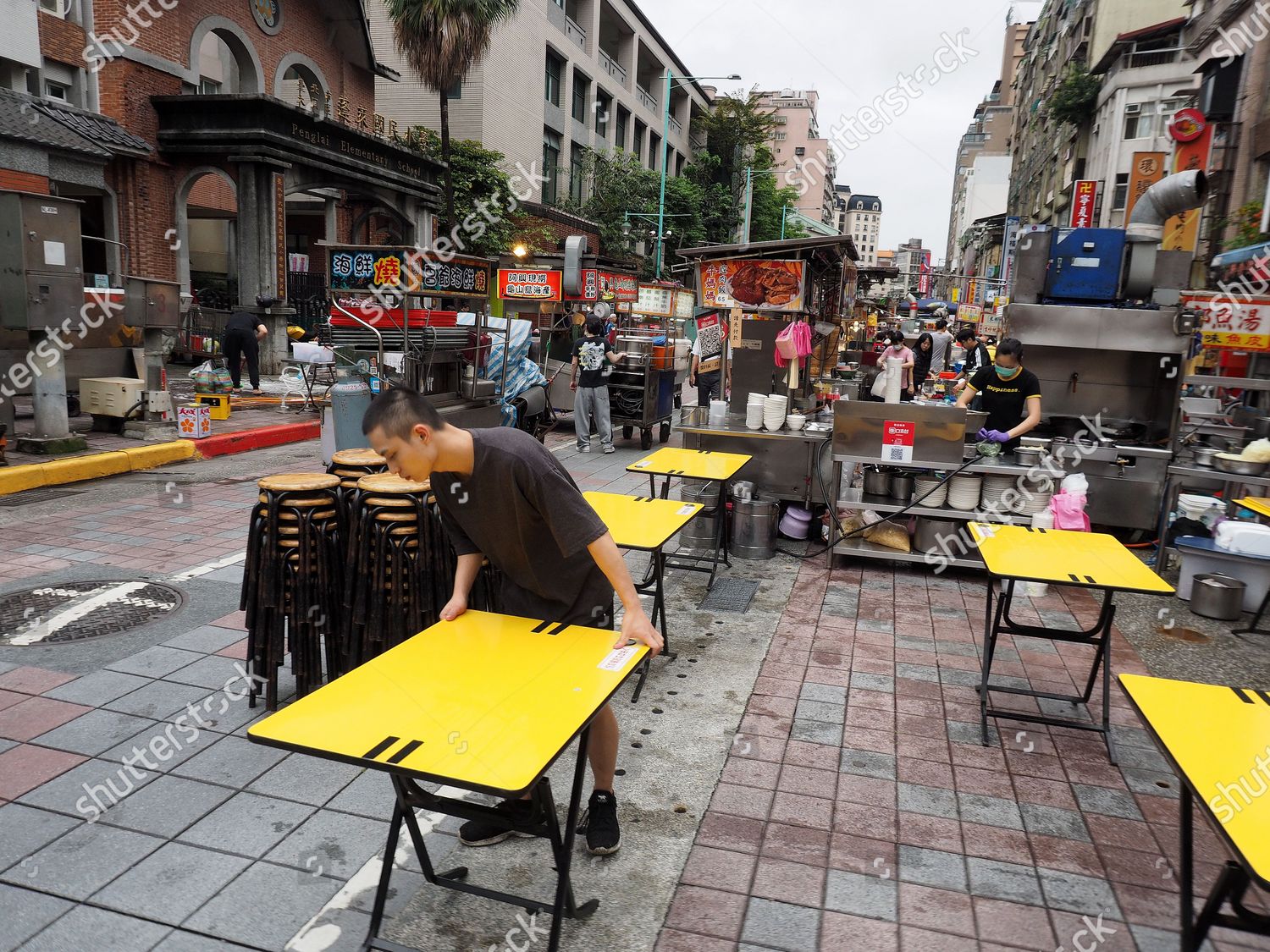 Street Food Vendor Arranges Tables Before Editorial Stock Photo - Stock ...