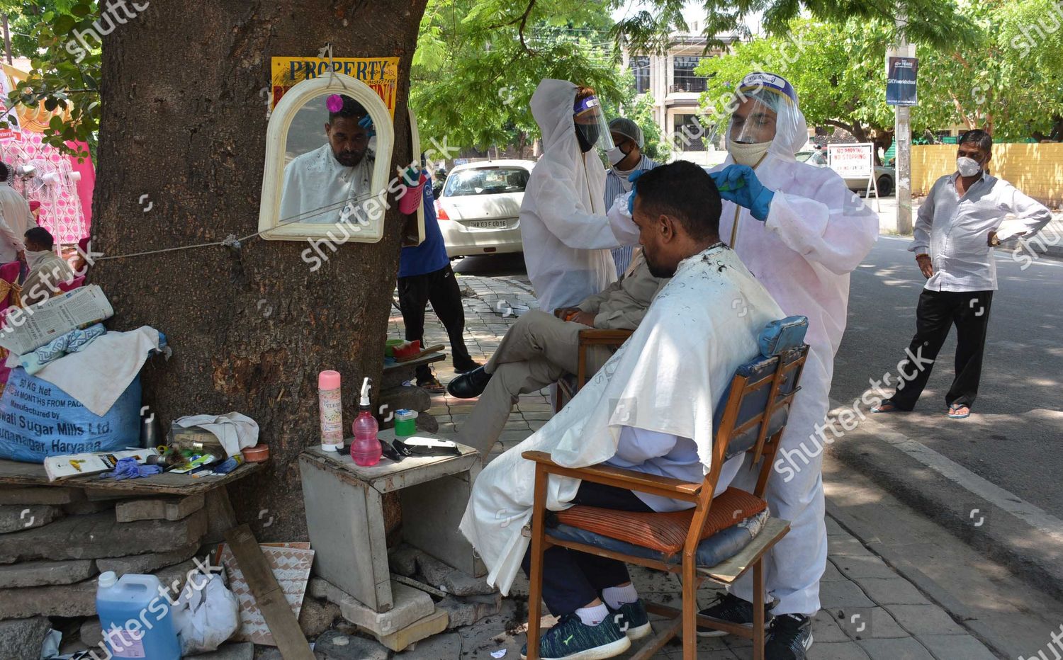 Roadside Barber Located Under Tree Attends Editorial Stock Photo ...