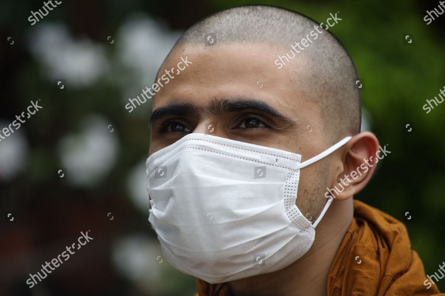 Nepalese Monk Wearing Face Mask Waiting Editorial Stock Photo - Stock ...