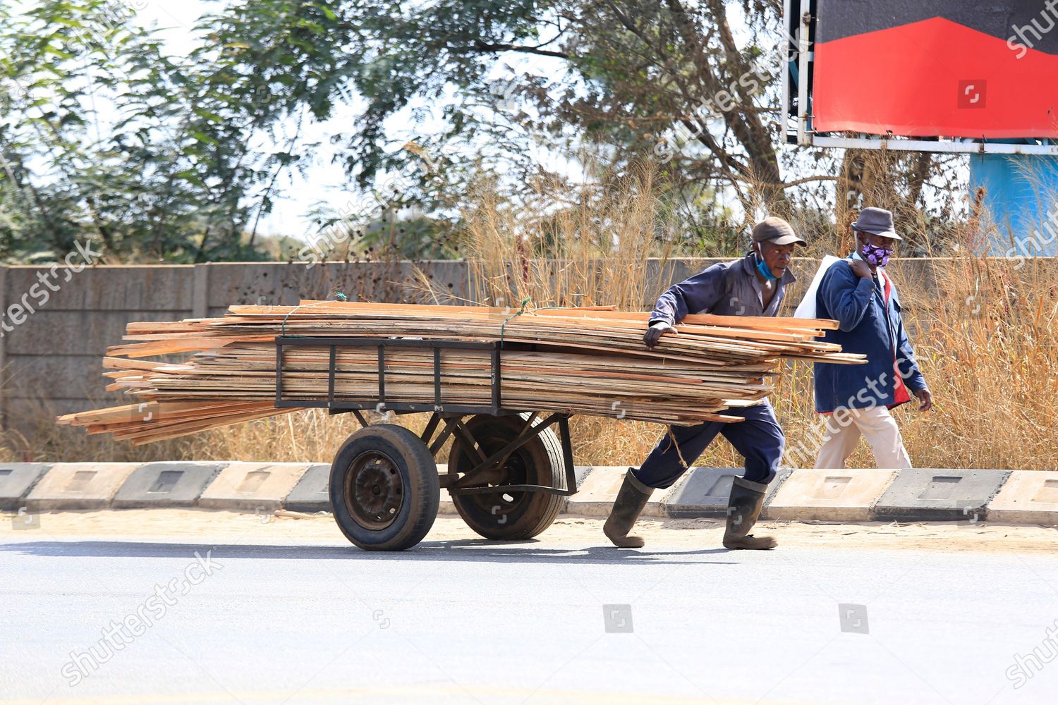 Man Pulls Cart Laden Timber Client Editorial Stock Photo - Stock Image ...