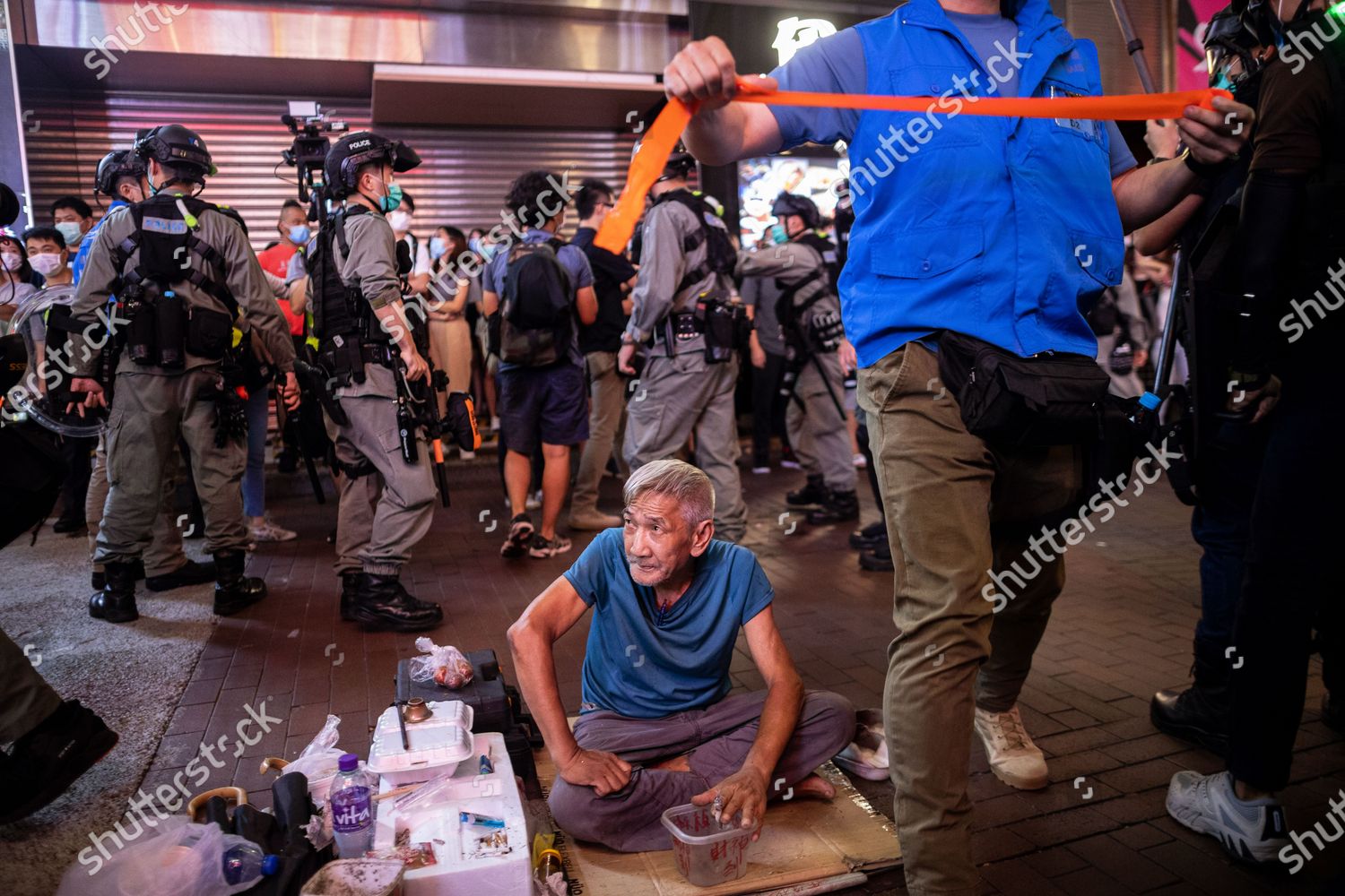 Beggar Sits On Street Police Clear Editorial Stock Photo - Stock Image ...