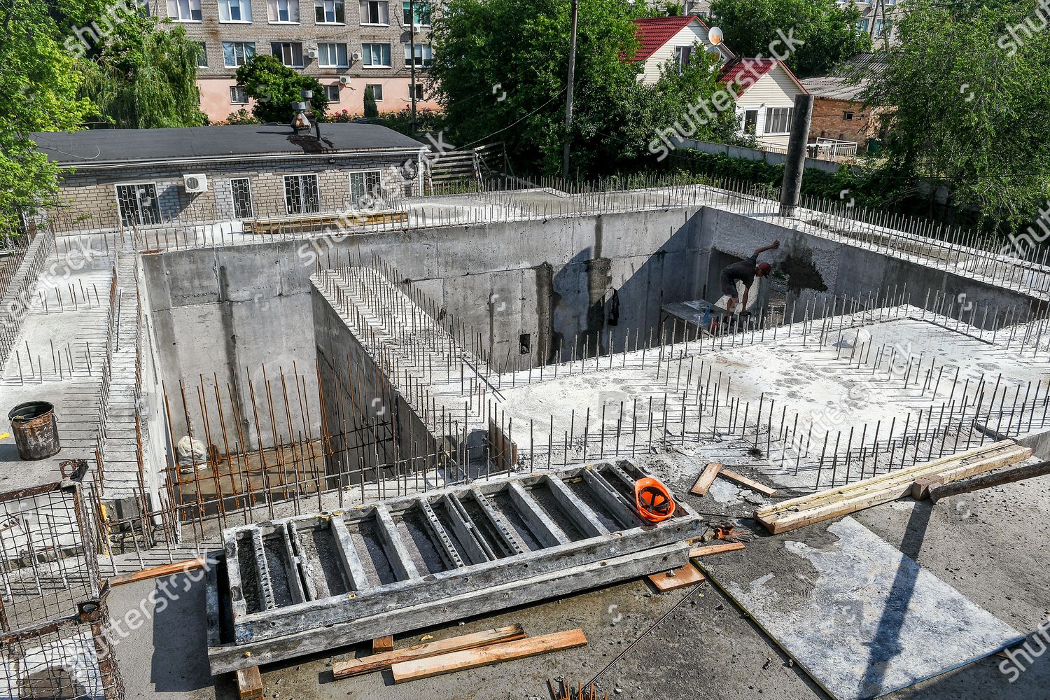 Construction specialized building two bunkers new linear Editorial ...