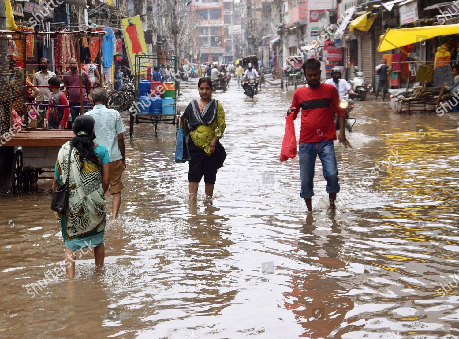Commuters Wade Through Water Logged Road Editorial Stock Photo - Stock ...