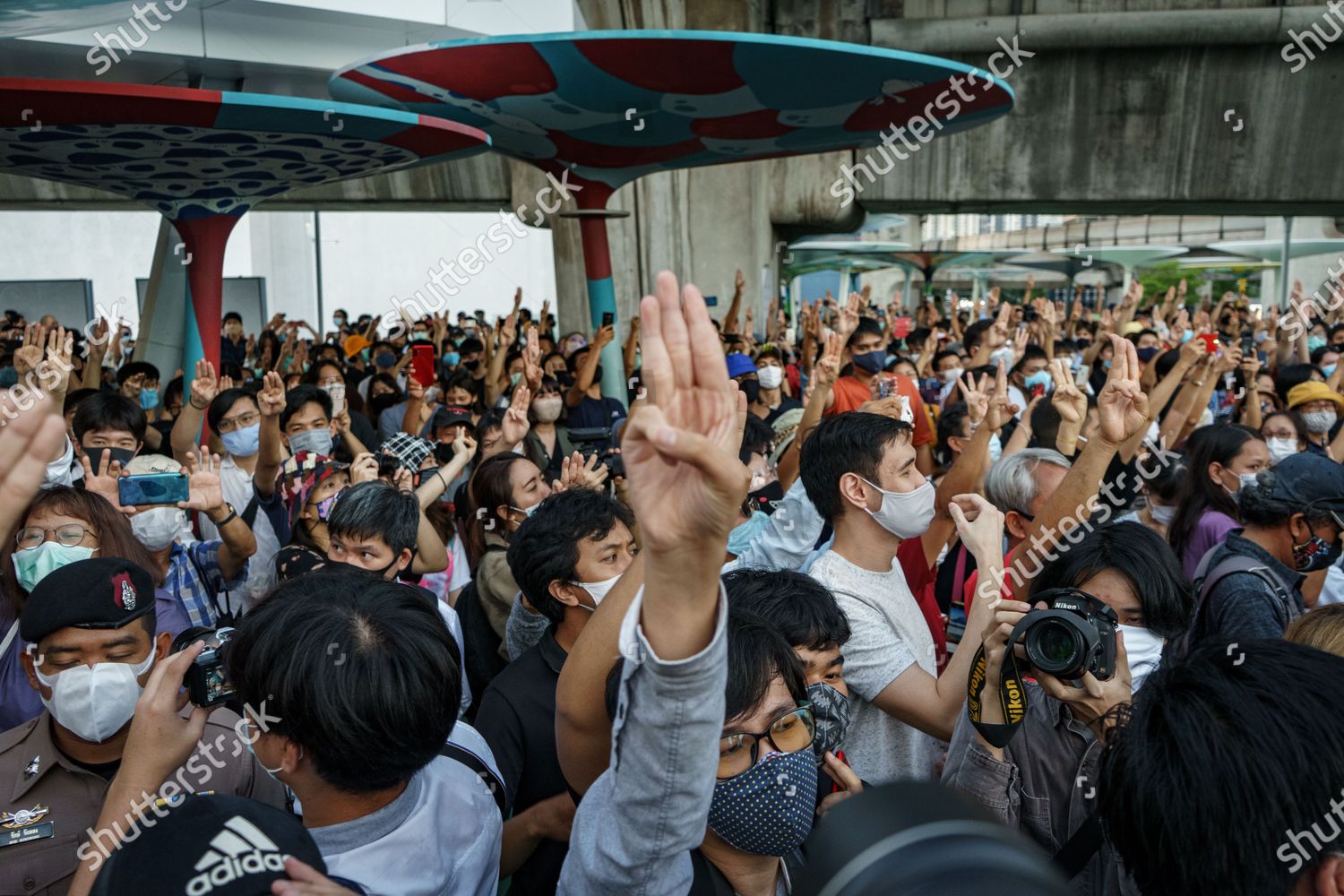Prodemocracy Activists Show Three Fingers Mark Editorial Stock Photo ...