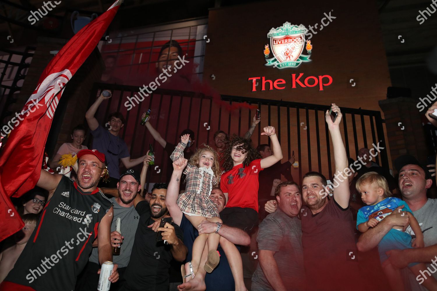 Liverpool Fans Outside Anfield Celebrate Winning Editorial Stock Photo ...