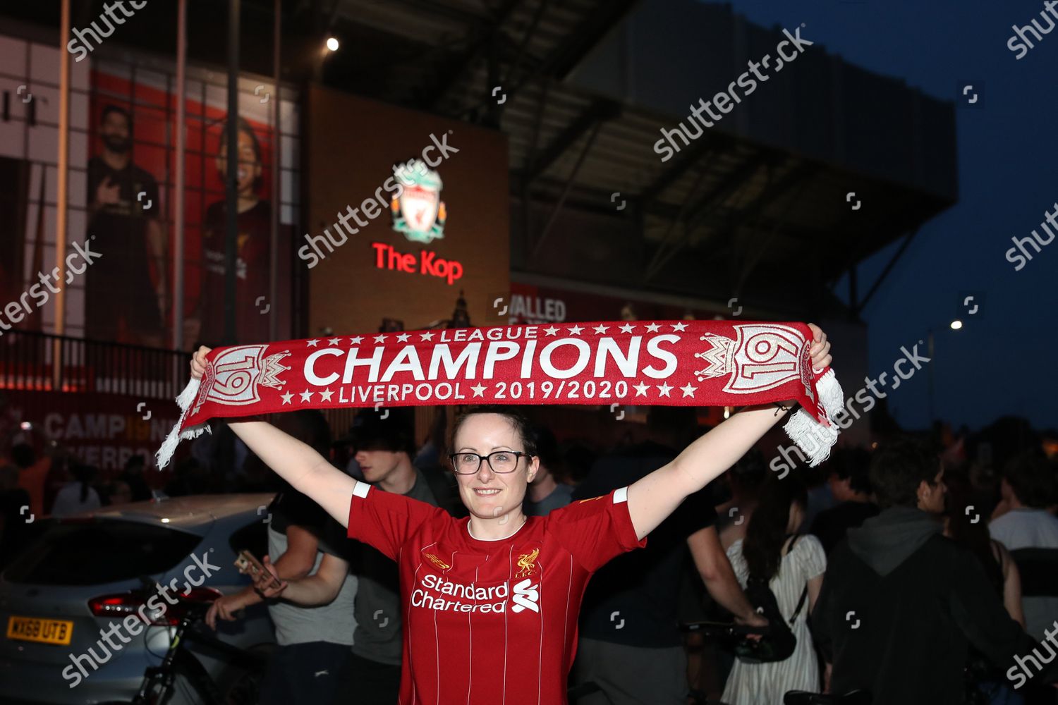 Liverpool Fans Outside Anfield Celebrate Winning Editorial Stock Photo ...