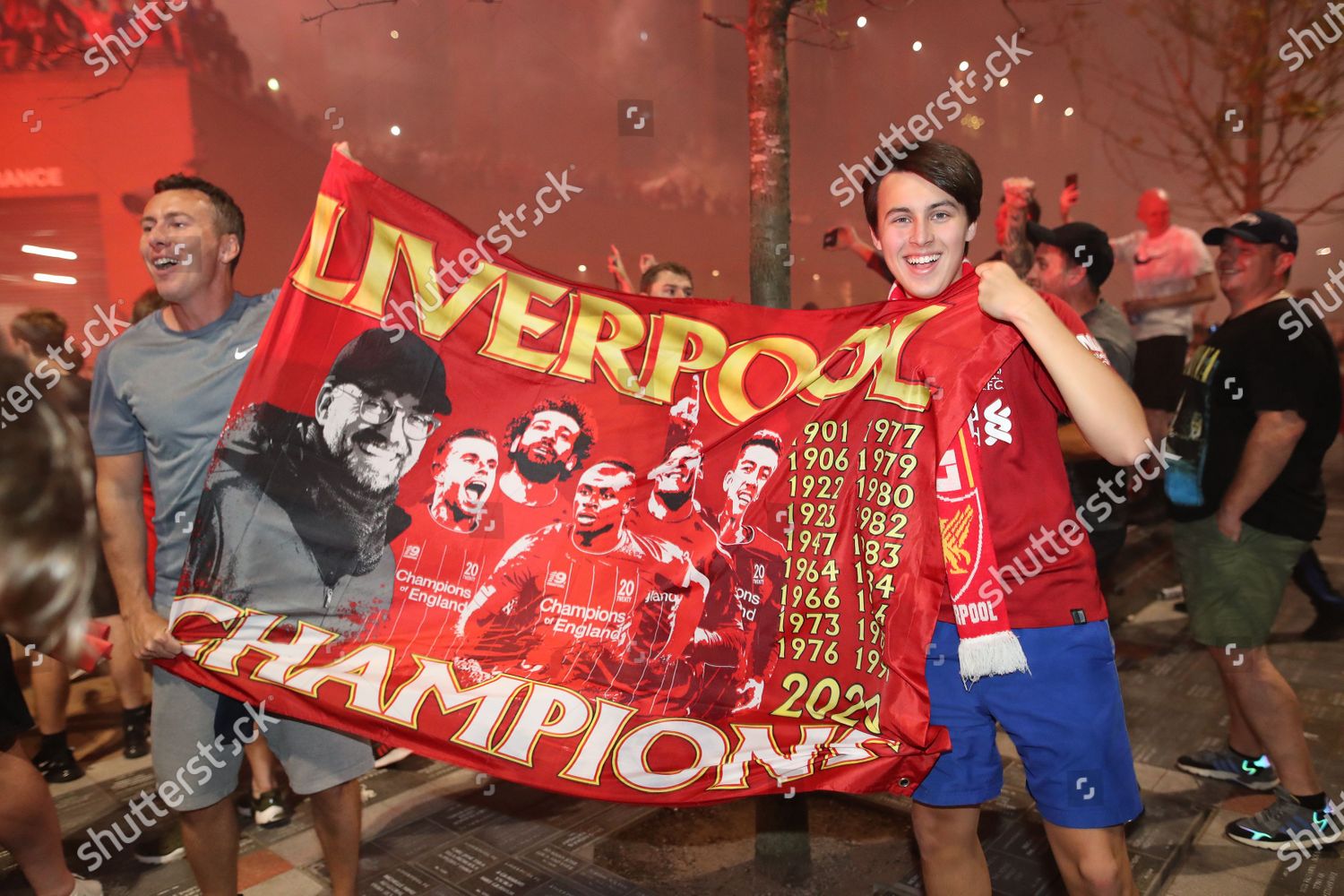 Liverpool Fans Outside Anfield Celebrate Winning Editorial Stock Photo ...