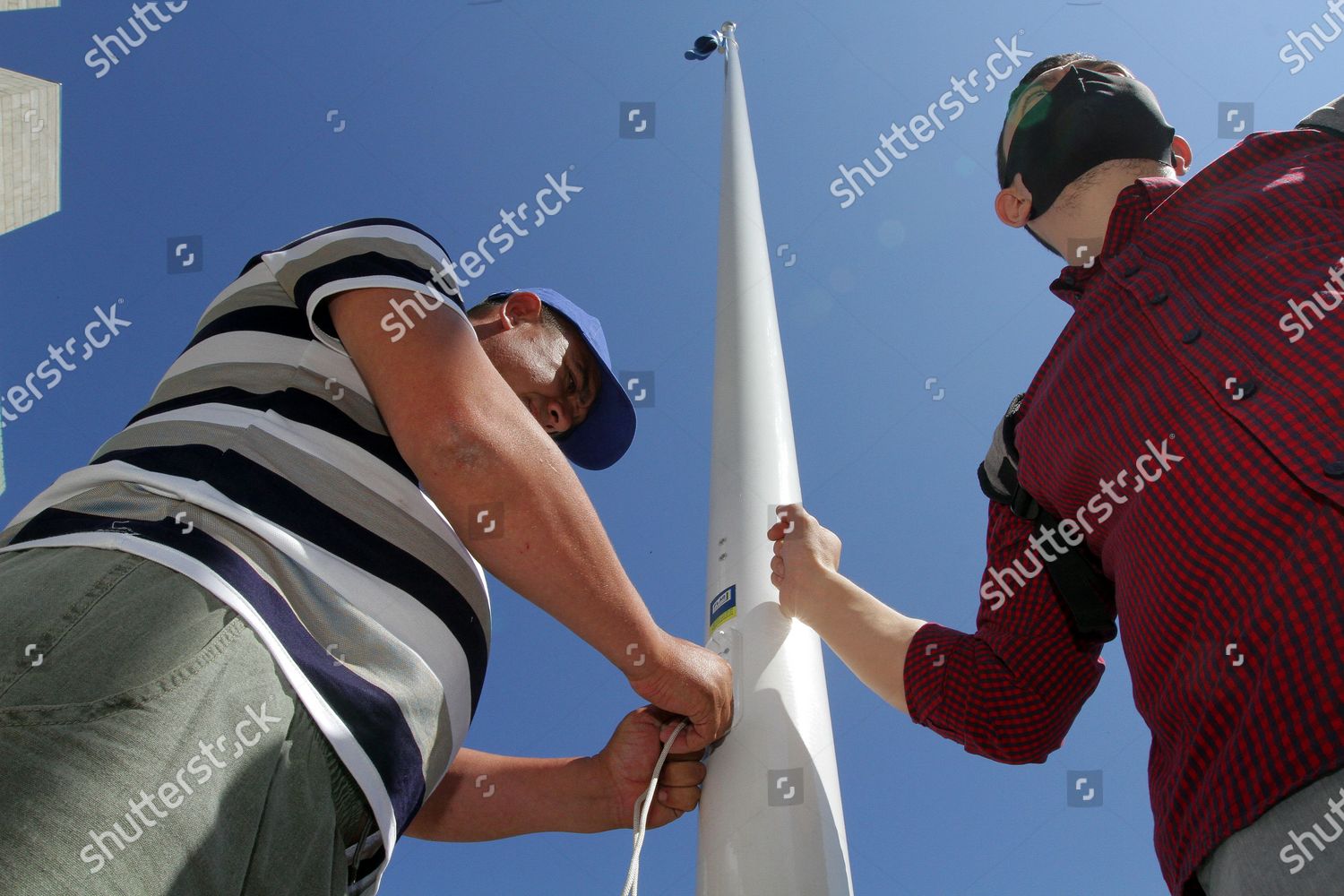 Men Stand By Flagpole Ceremony Hoist Editorial Stock Photo - Stock ...