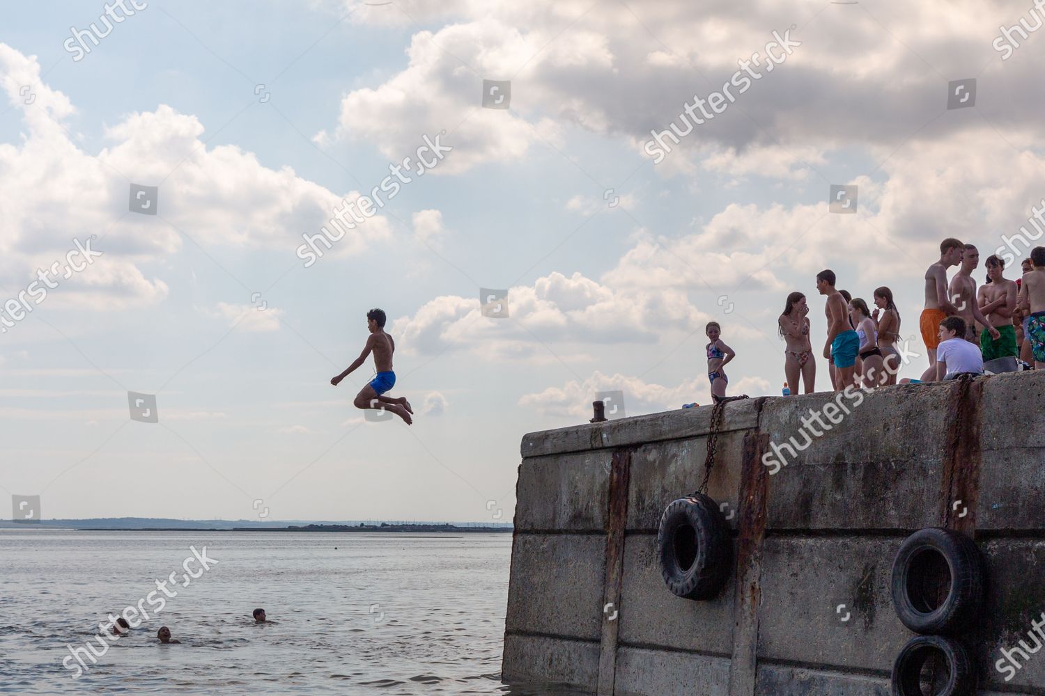 People Jump Off Bell Wharf Into Editorial Stock Photo - Stock Image ...