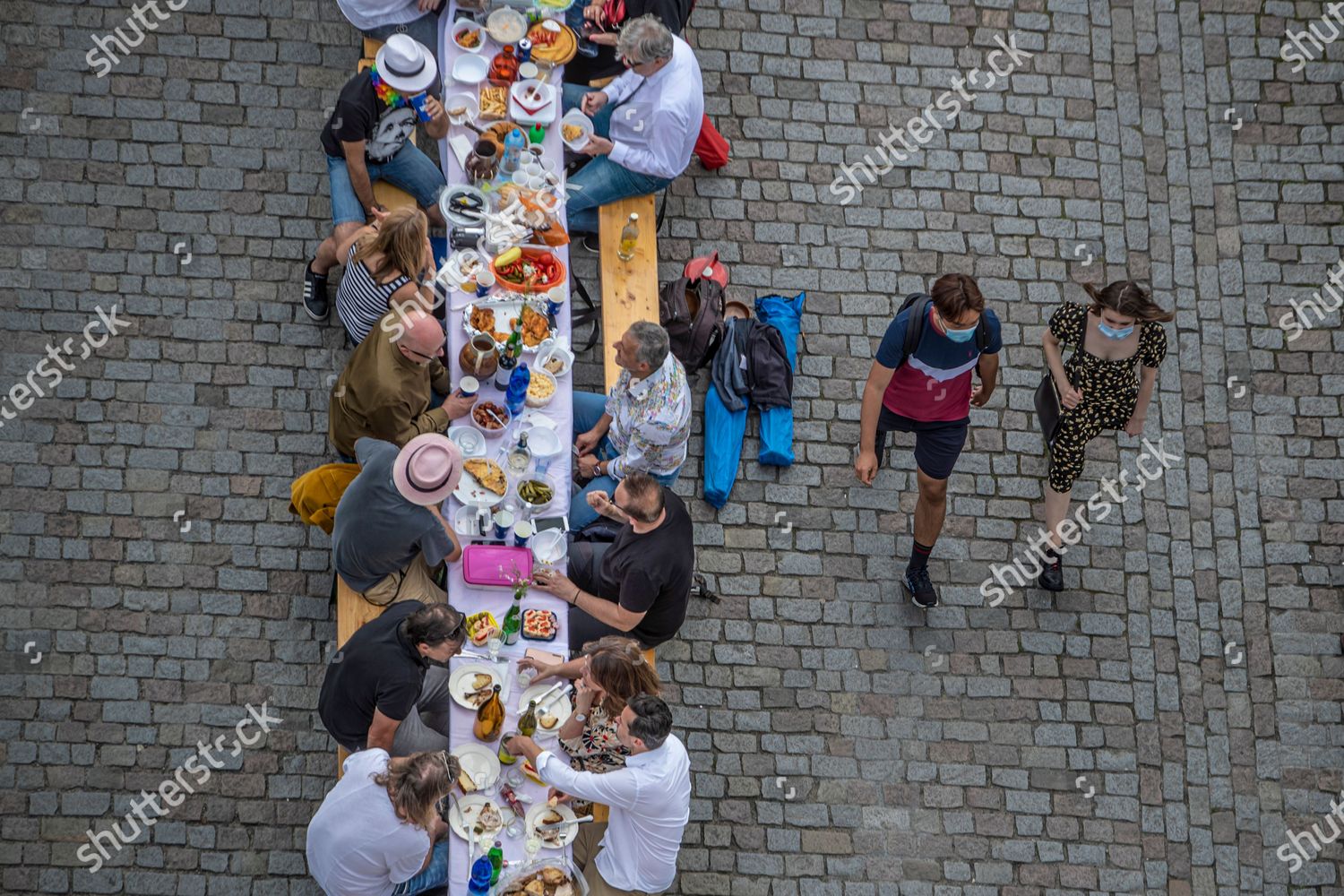 AERIAL VIEW DINERS SITTING GIGANTIC TABLE Editorial Stock Photo - Stock ...