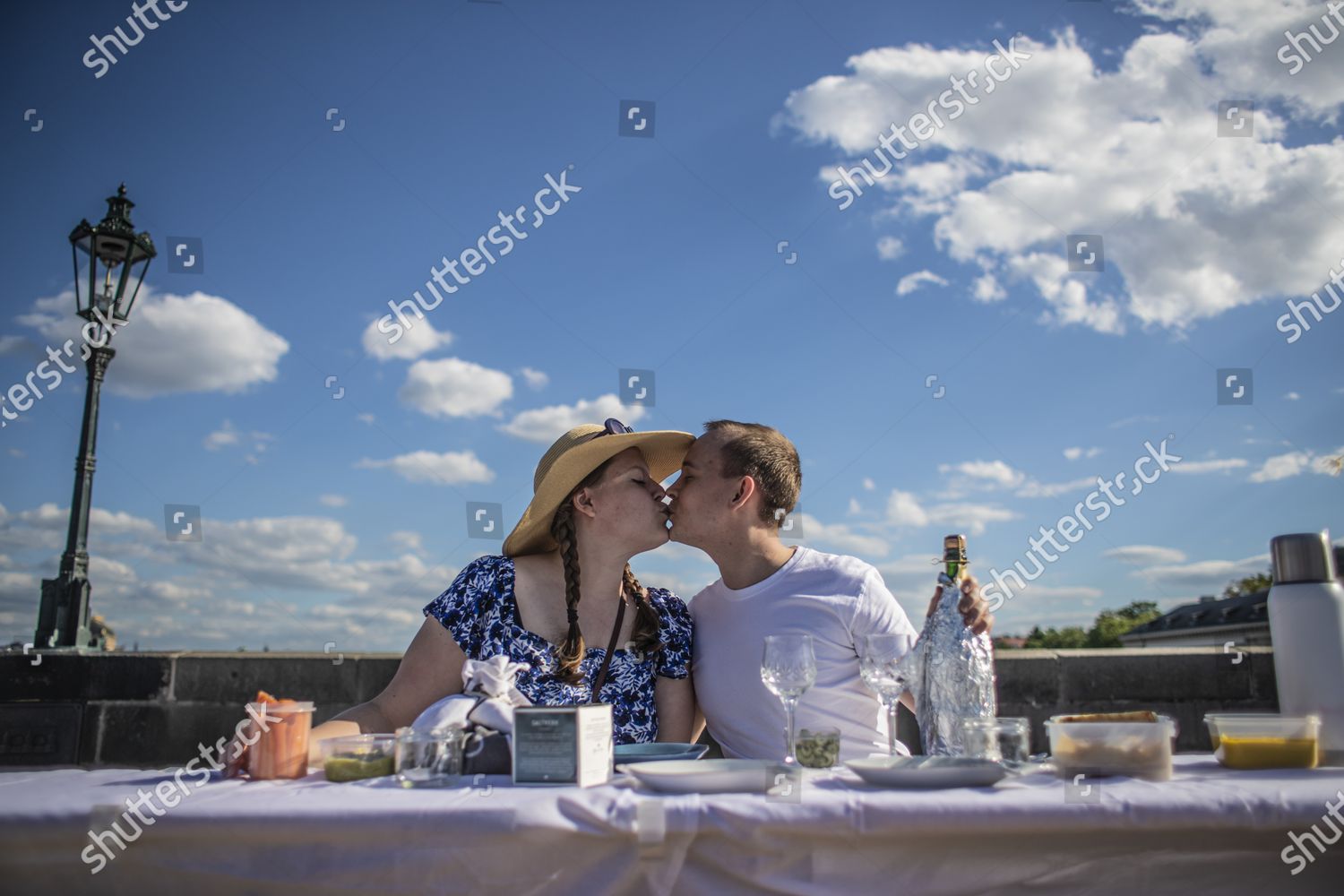 Couple Kiss They Sit Gigantic Table Editorial Stock Photo - Stock Image ...