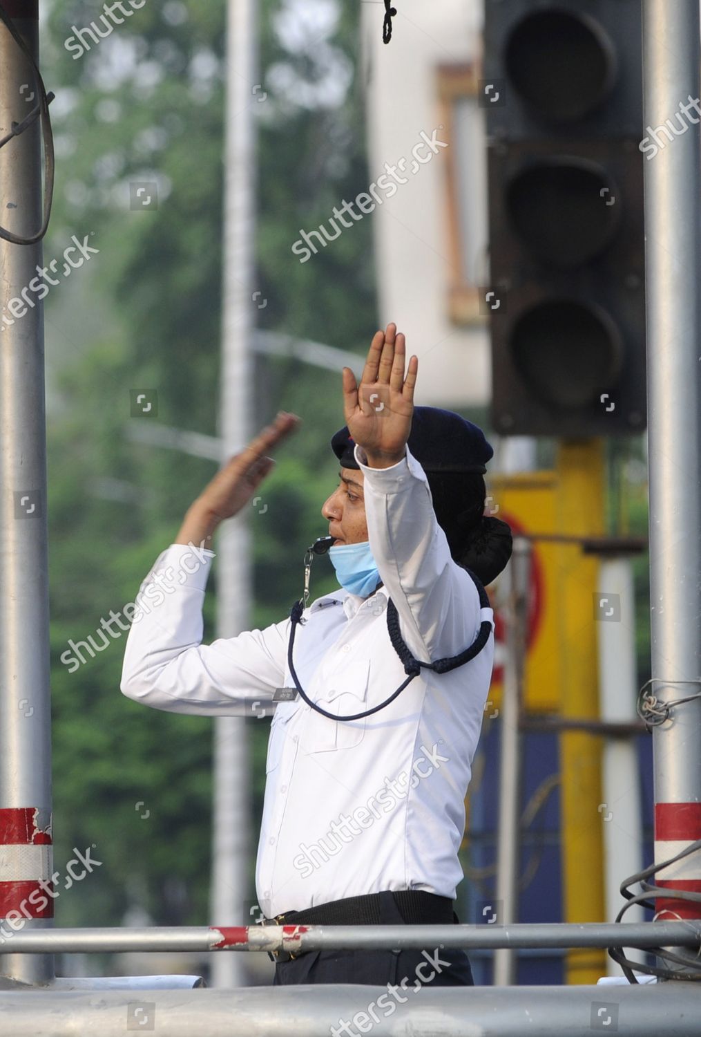 Female Constable Facilitating Traffic Movement Inside Editorial Stock ...