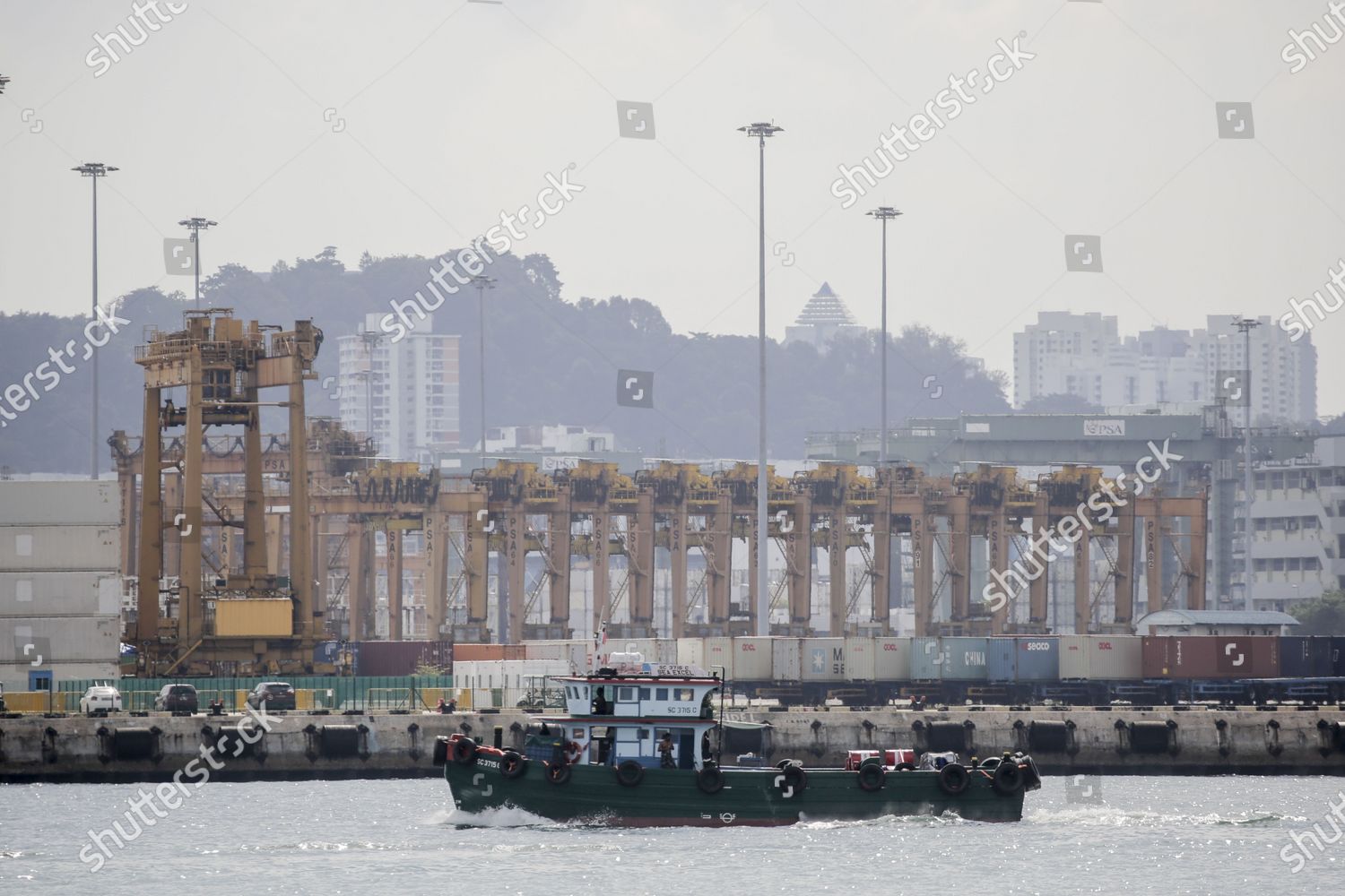 Boat Sails Past Container Cranes Tanjong Editorial Stock Photo - Stock ...