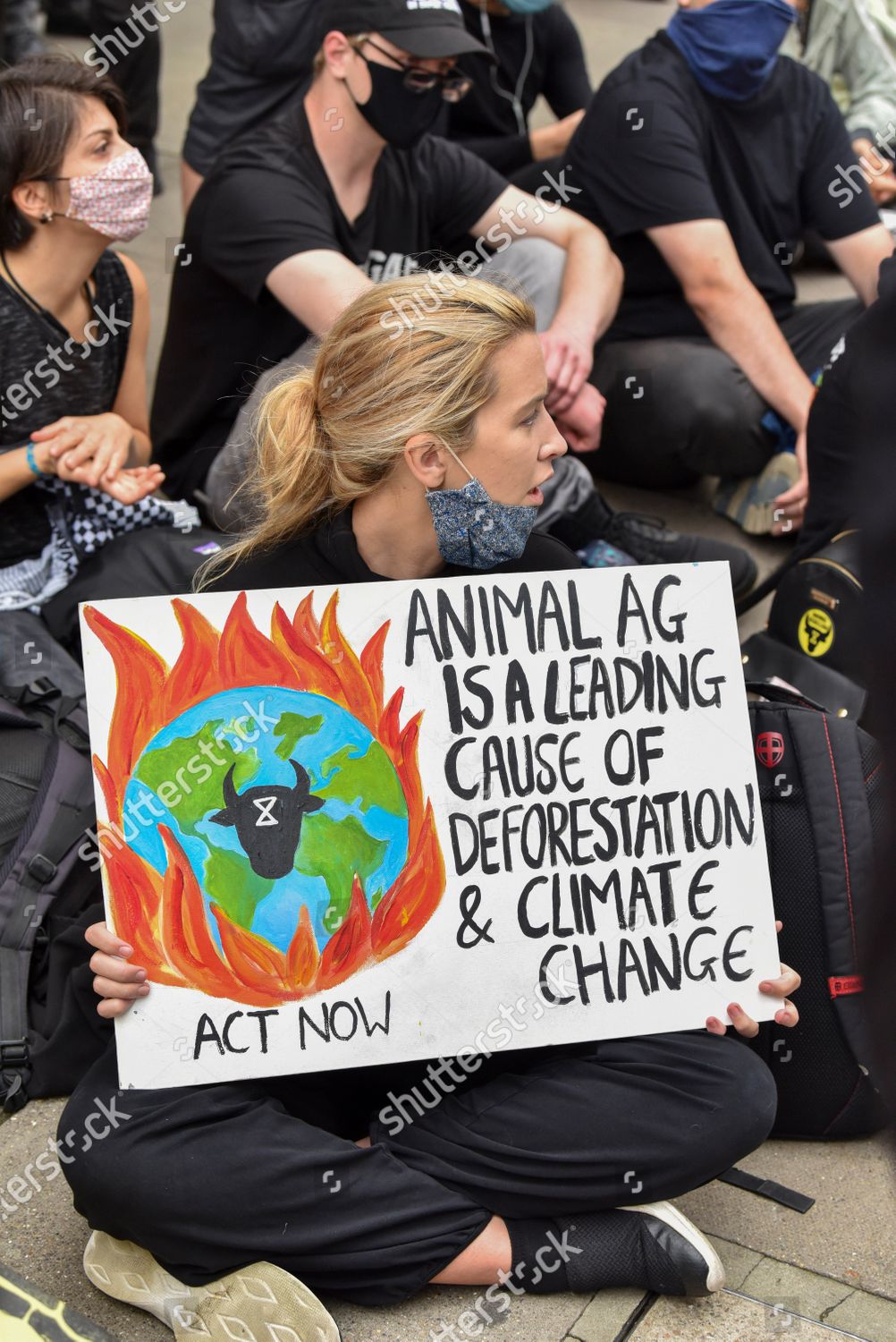 Protester Sitting On Ground Placard During Editorial Stock Photo ...