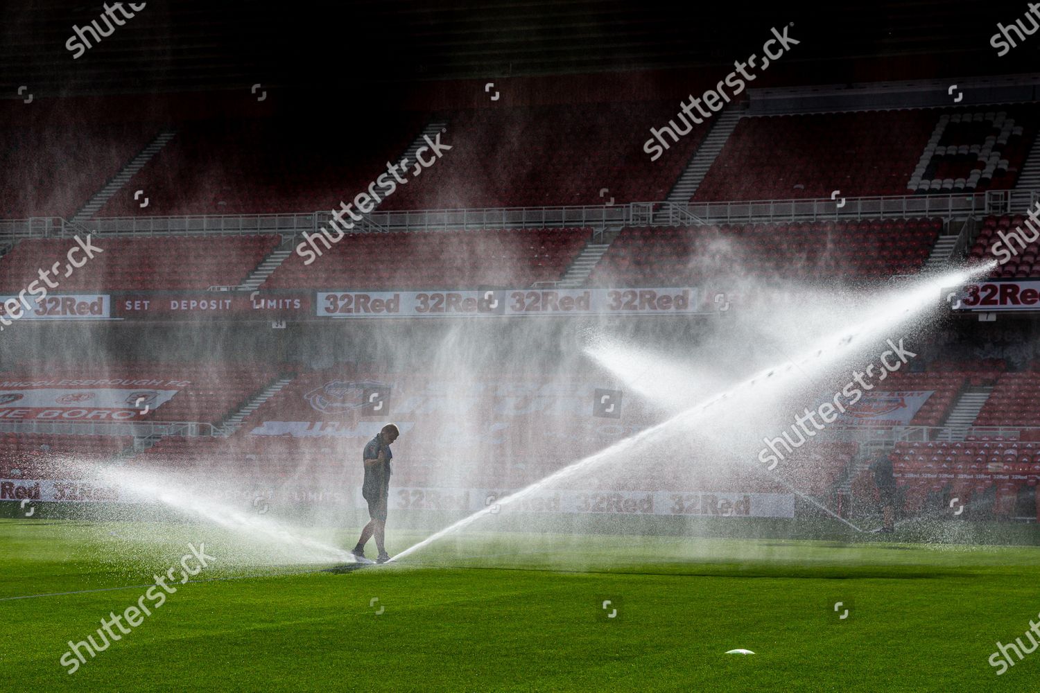 Middlesbrough Groundsman Waters Riverside Stadium Pitch Editorial Stock ...