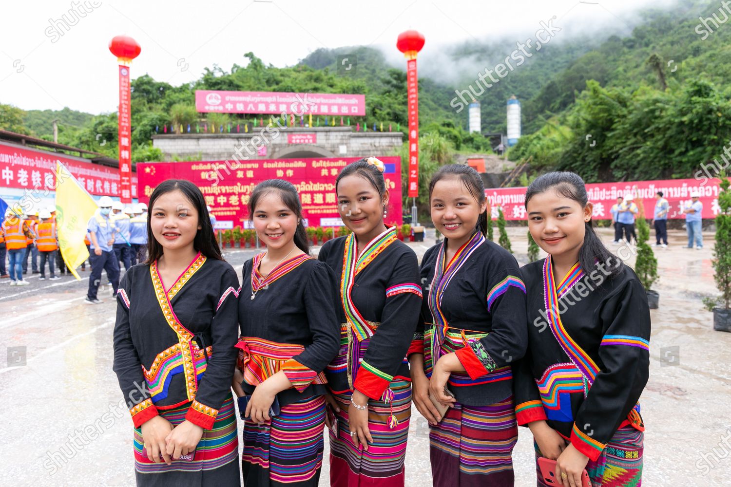 Lao Girls Their Traditional Festive Dresses Editorial Stock Photo ...