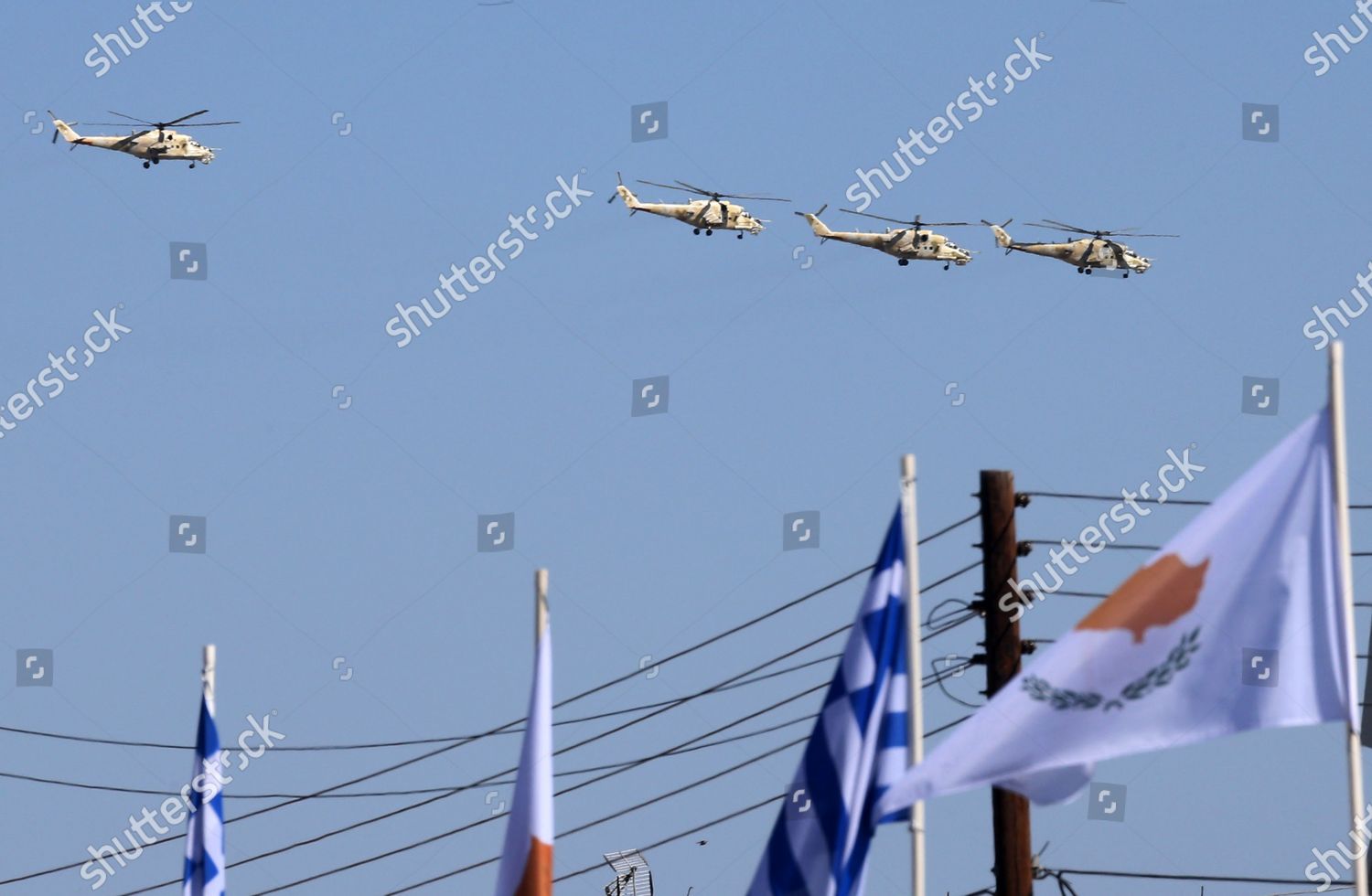 Military Helicopters Fly Pass Cypriot Flag Editorial Stock Photo ...
