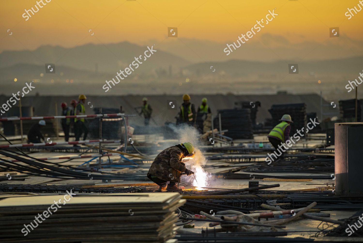 Workers Work Construction Site Expansion Project Editorial Stock Photo ...
