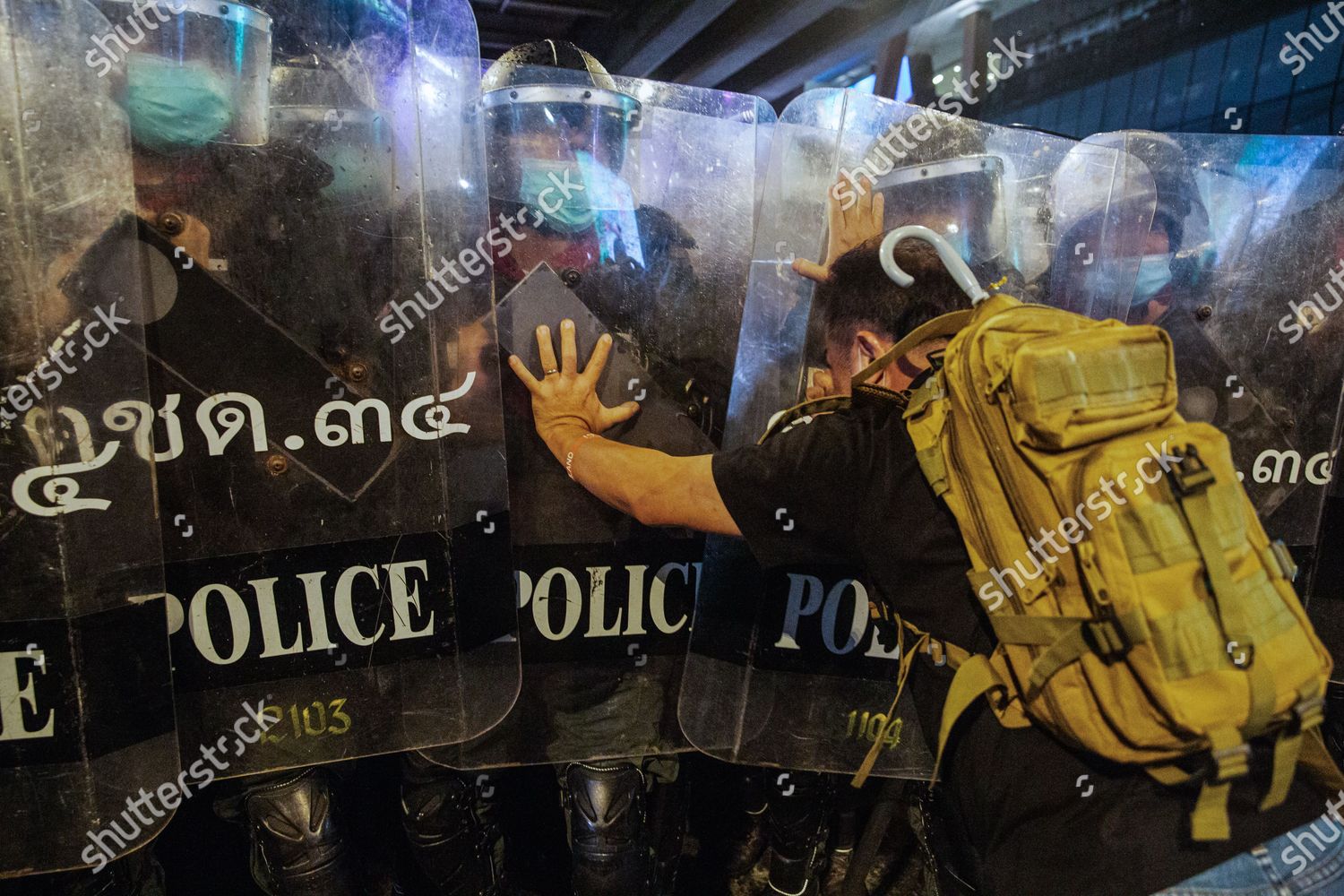 Protester Tries Stop Riot Police Dispersing Editorial Stock Photo ...