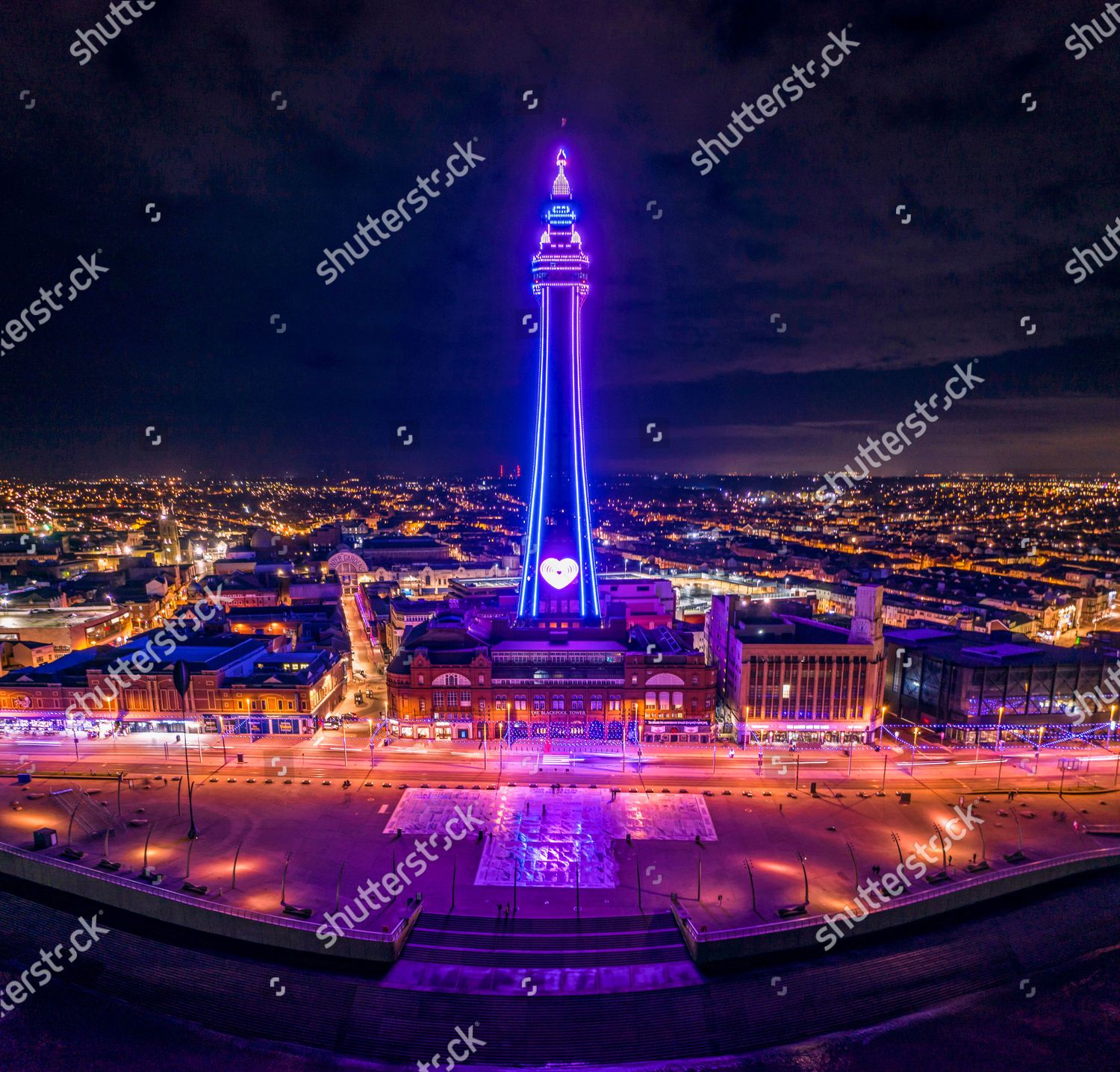 Blackpool Tower Lit Waves Blue Pink Editorial Stock Photo - Stock Image ...