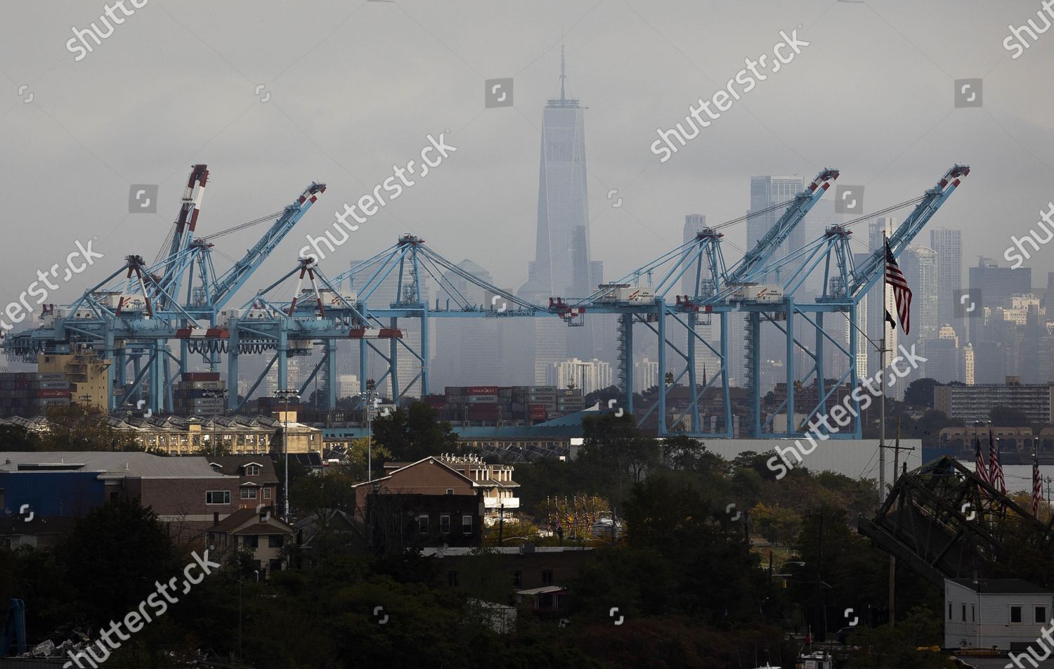 Shipping Containers Cranes Seen New York Editorial Stock Photo - Stock ...