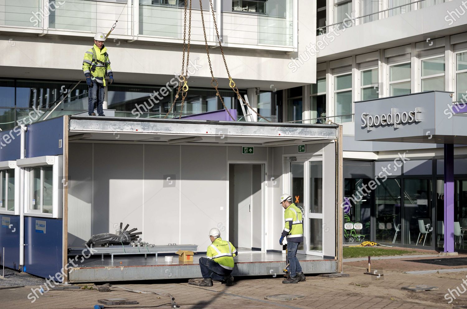 Seven Emergency Buildings Being Set Main Editorial Stock Photo - Stock ...