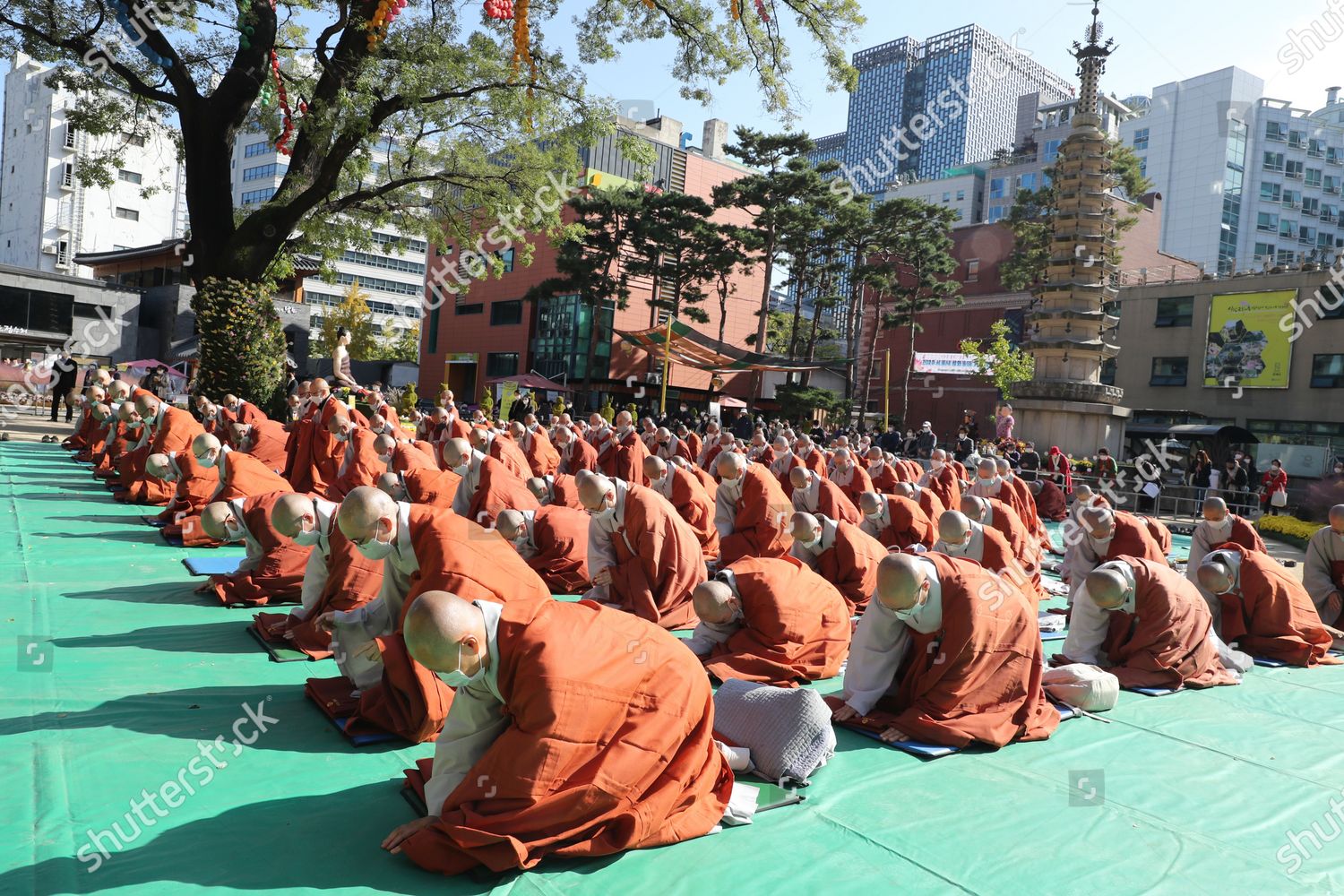 Buddhist Monks Nuns Bow Deeply During Editorial Stock Photo - Stock ...