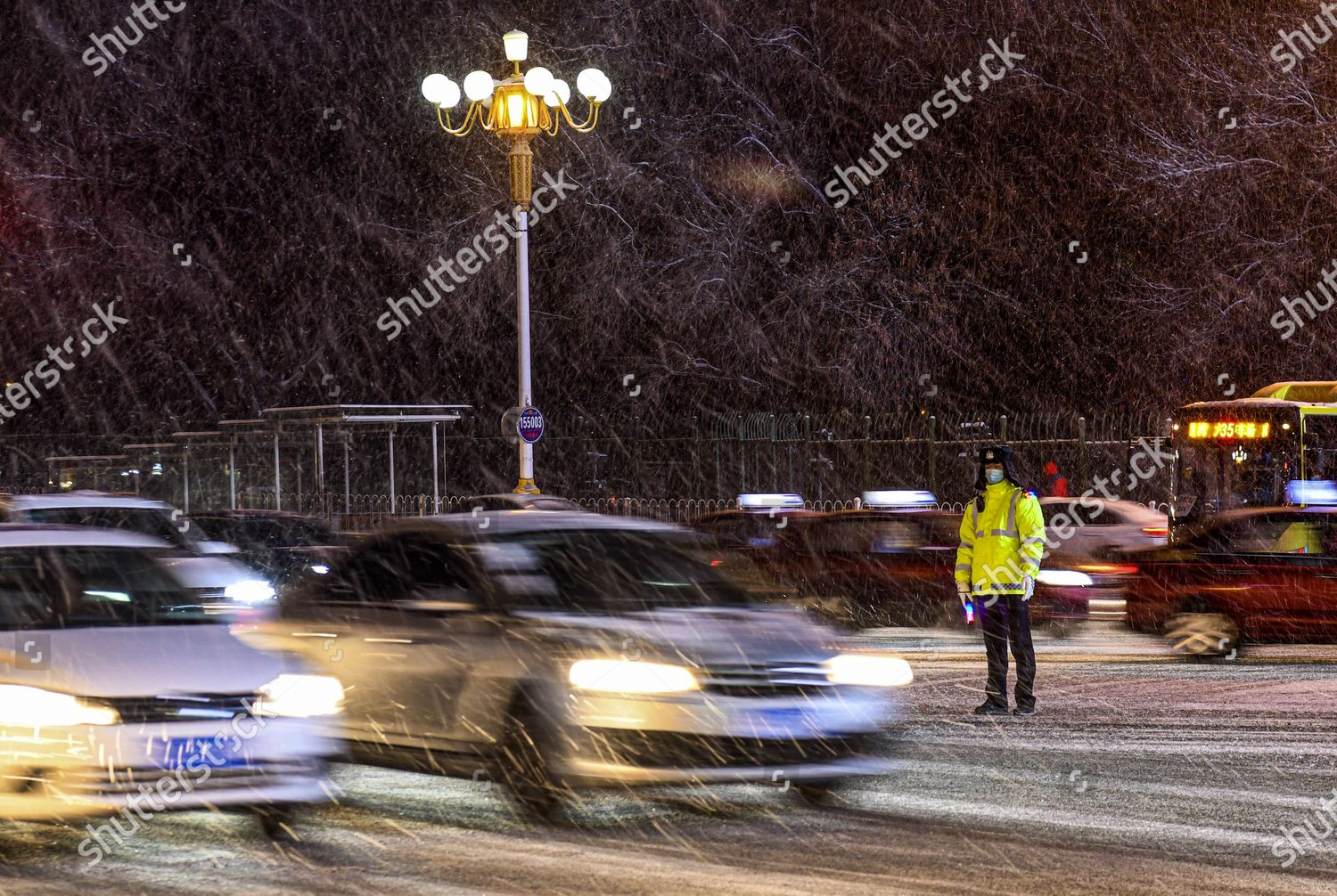 Police Officer On Duty Amid Snowfall Editorial Stock Photo - Stock ...